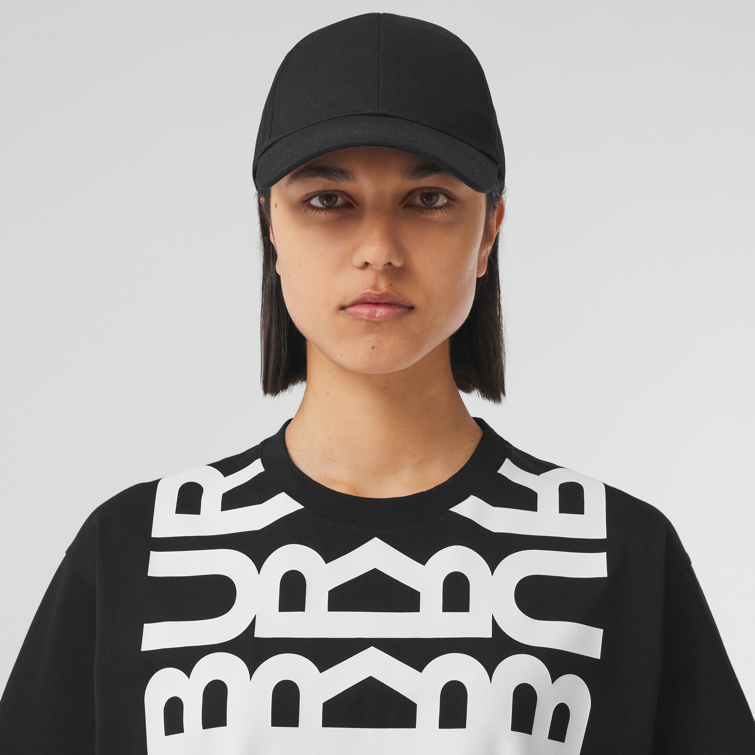 Logo Print Cotton Oversized T Shirt In Black Women Burberry Official logo-print-cotton-oversized-t-shirt-in-black-women-burberry-official