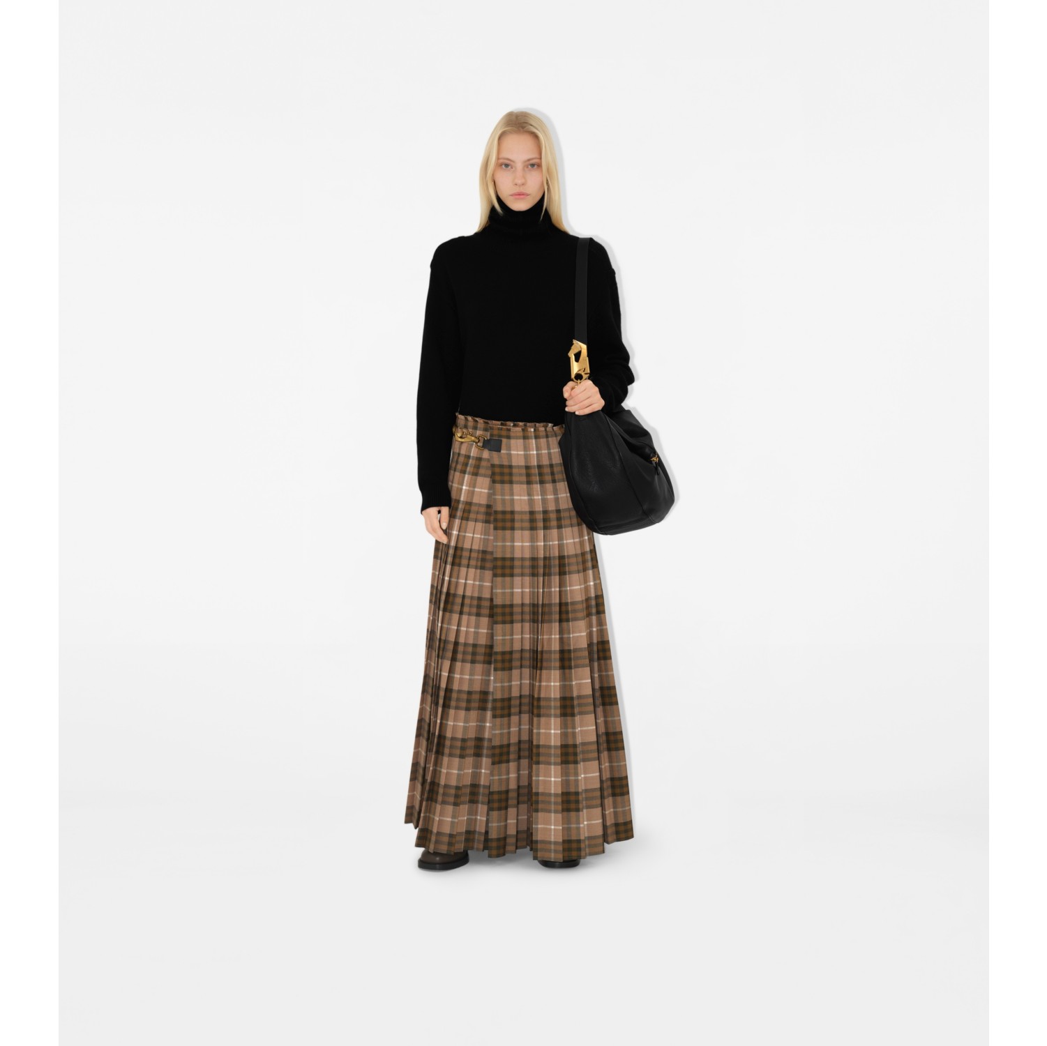 Check Wool Blend Maxi Kilt in Camp - Women | Burberry® Official