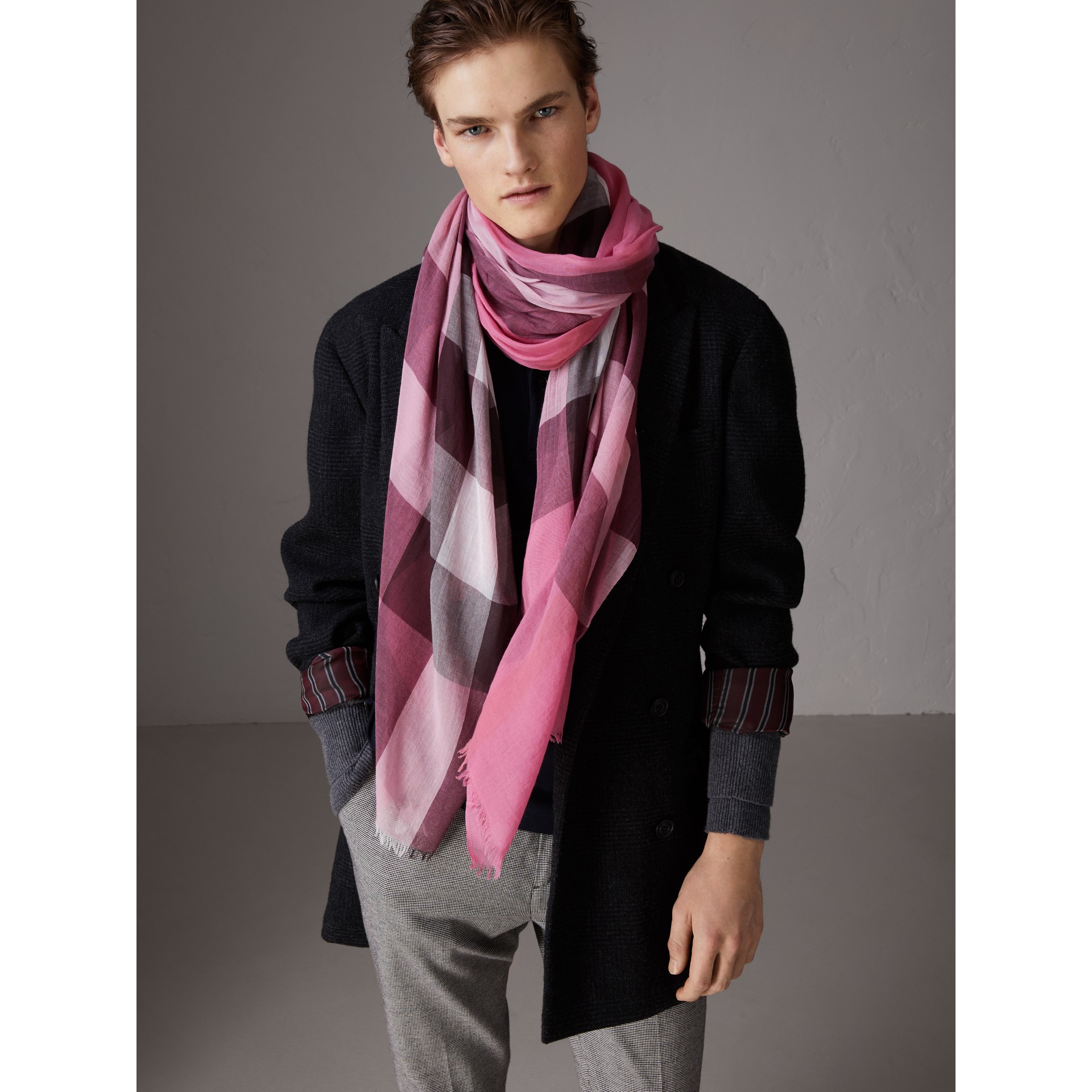 Check Modal Cashmere and Silk Scarf in Rose Pink | Burberry United States Check Modal Cashmere and Silk Scarf in Rose Pink | Burberry United States