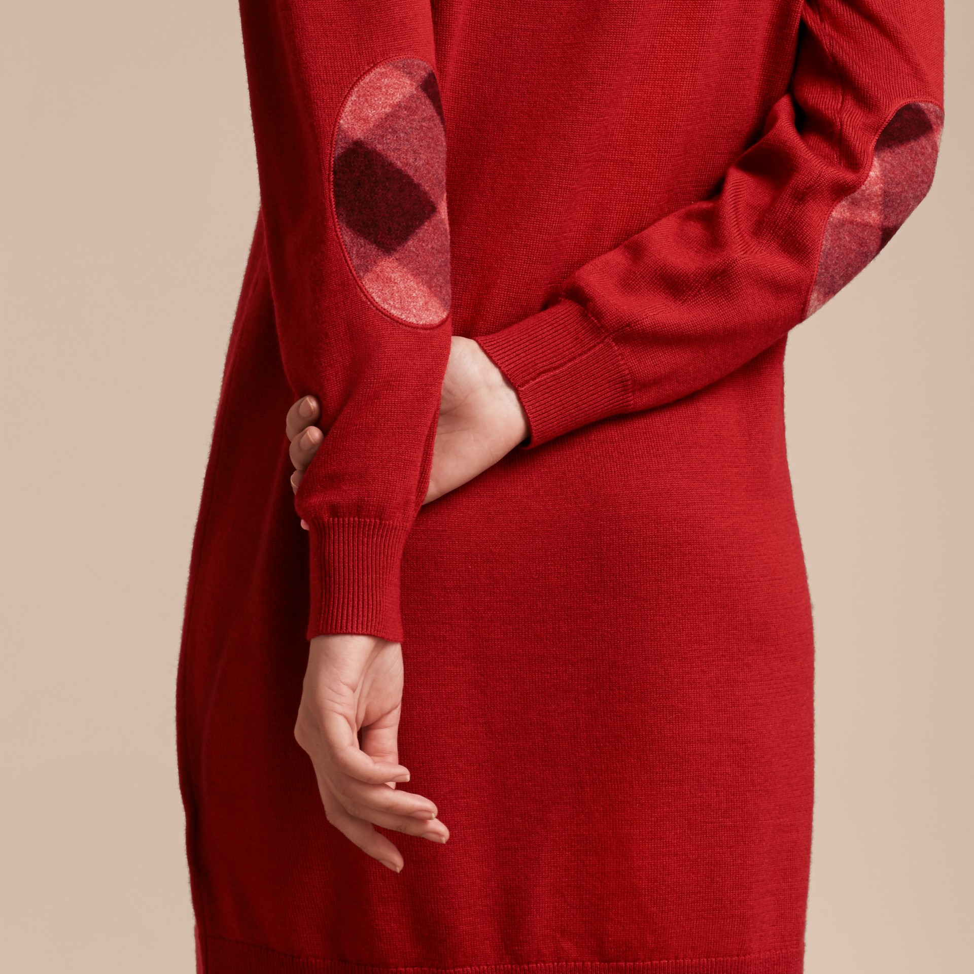 Check Elbow Detail Merino Wool Sweater Dress in Parade Red - Women ...