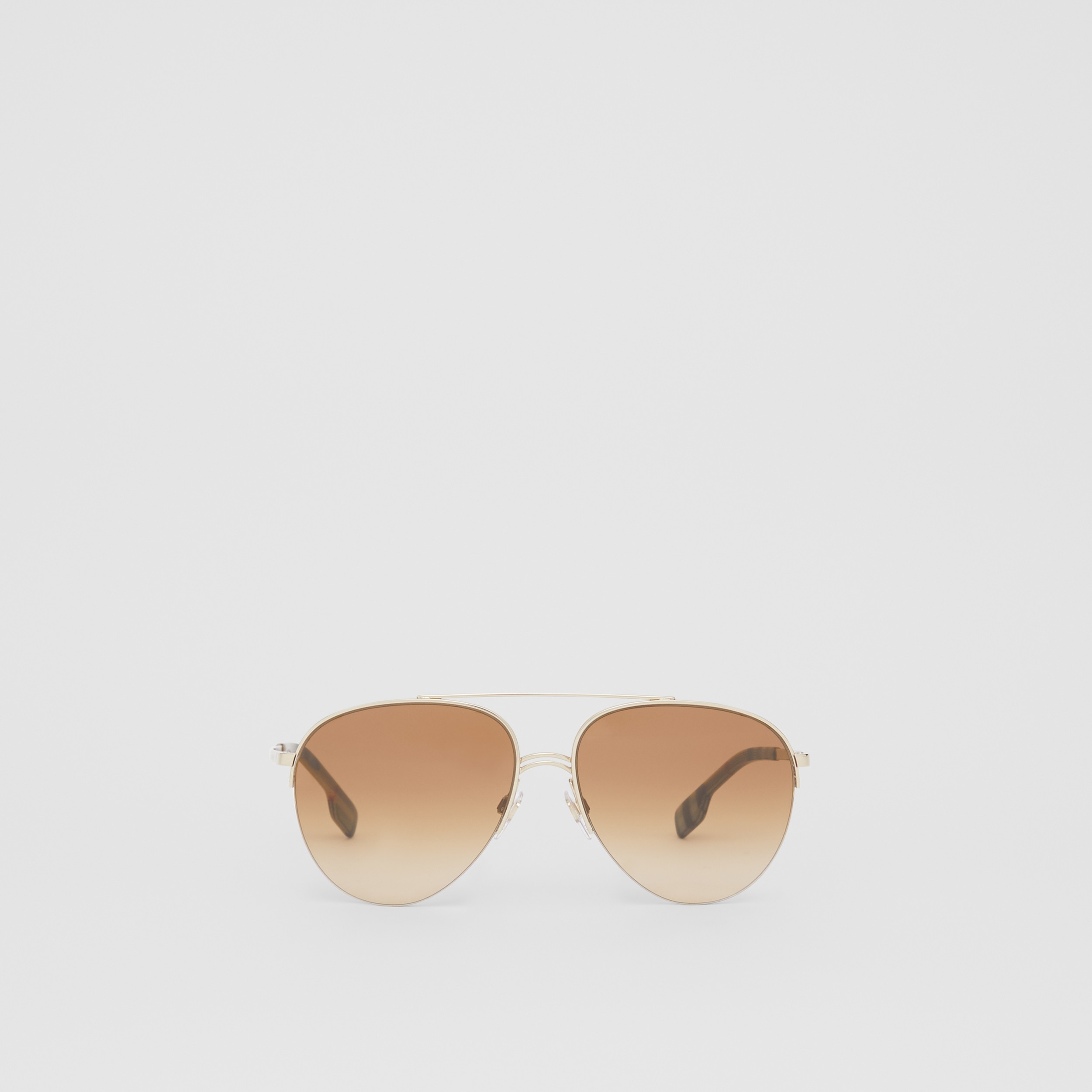 Vintage Check Detail Pilot Sunglasses in Light Brown - Women | Burberry® Official