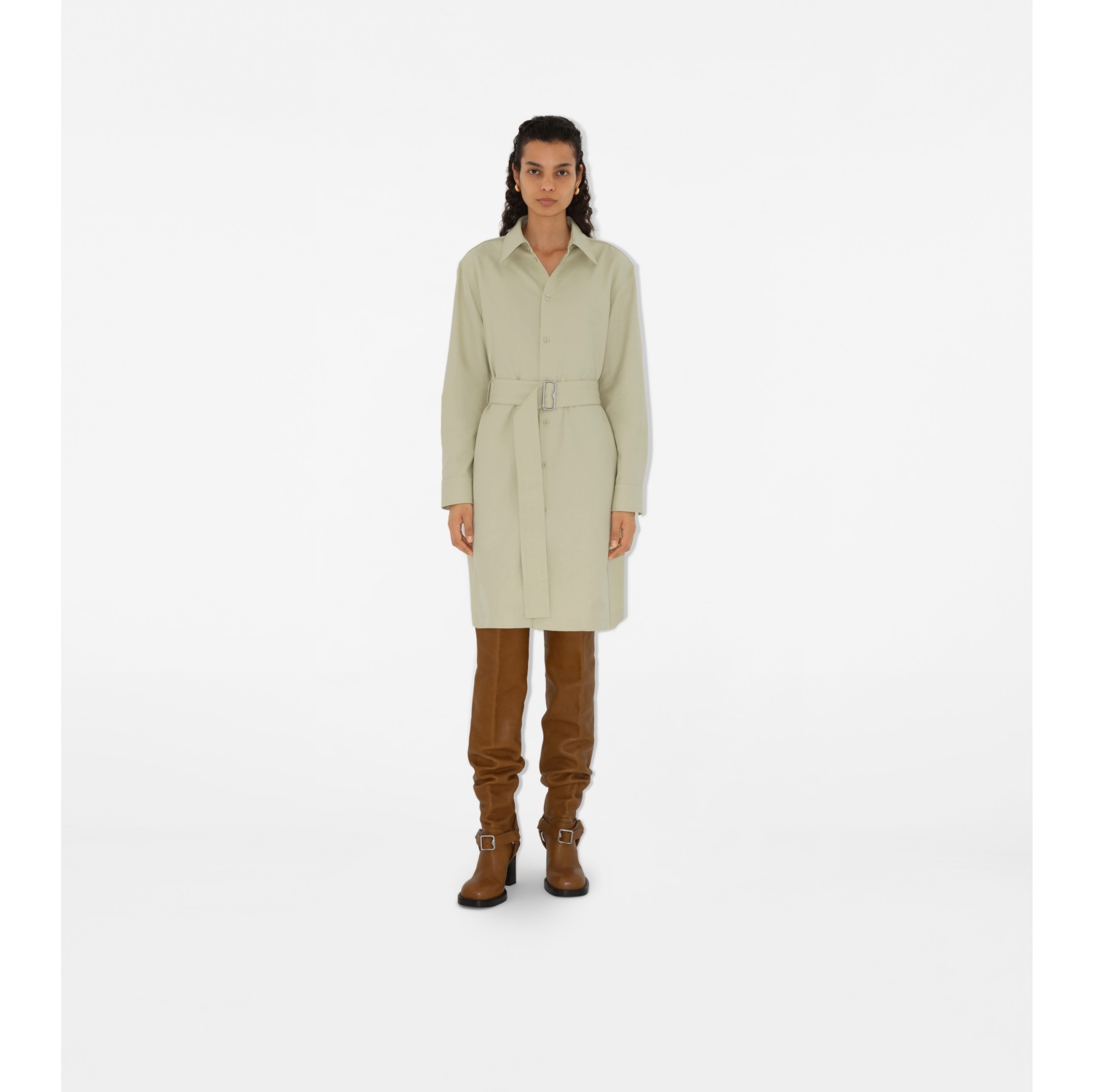 Cotton Blend Shirt Dress in Plaster - Women | Burberry® Official