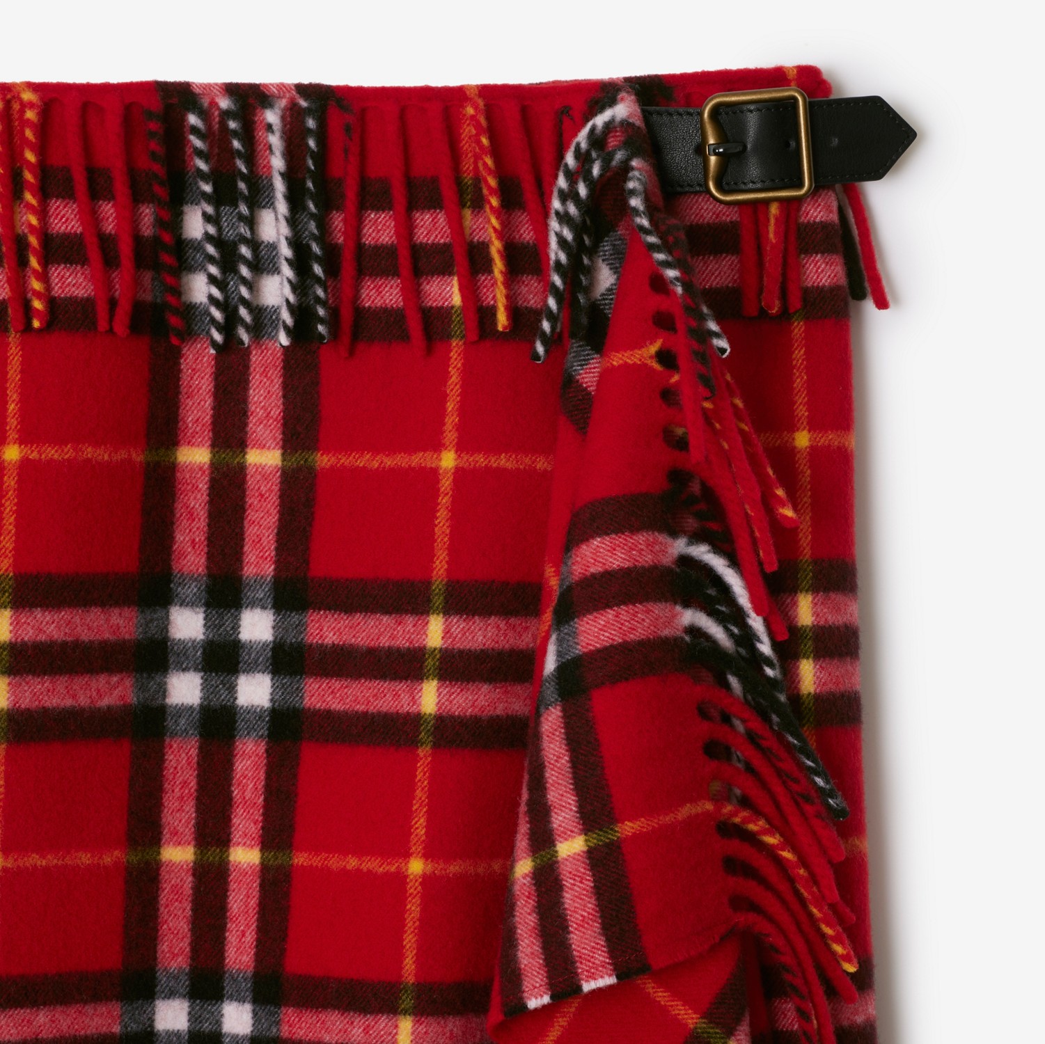 Check Wool Cashmere Scarf Skirt in Currant - Women Check Wool Cashmere Scarf Skirt in Currant - Women