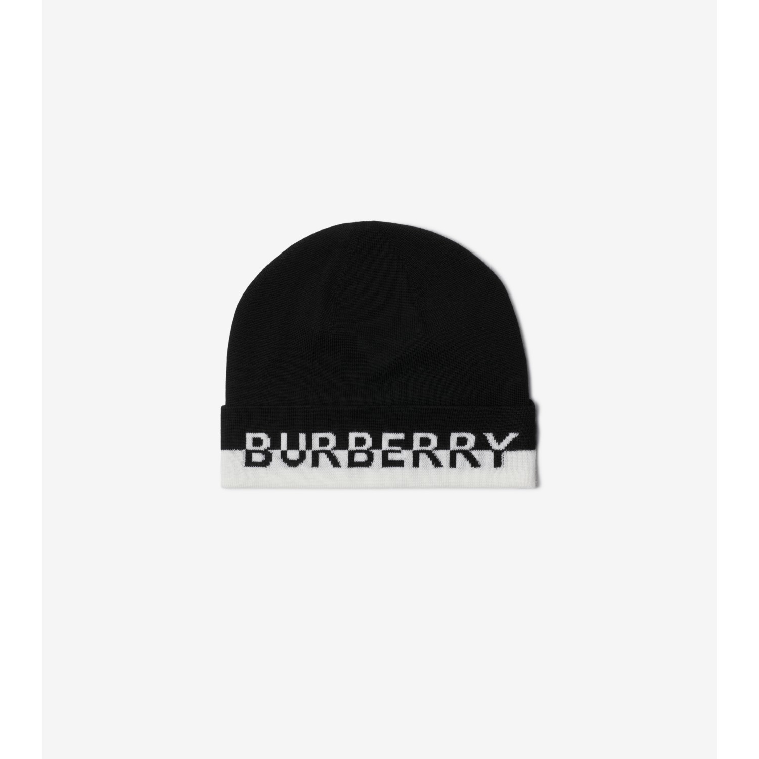 Logo Wool Beanie in Black/white - Women | Burberry® Official