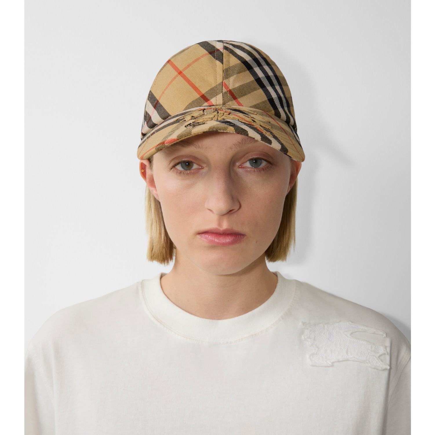 Check Cotton Blend Baseball Cap in Sand - Men | Burberry® Official