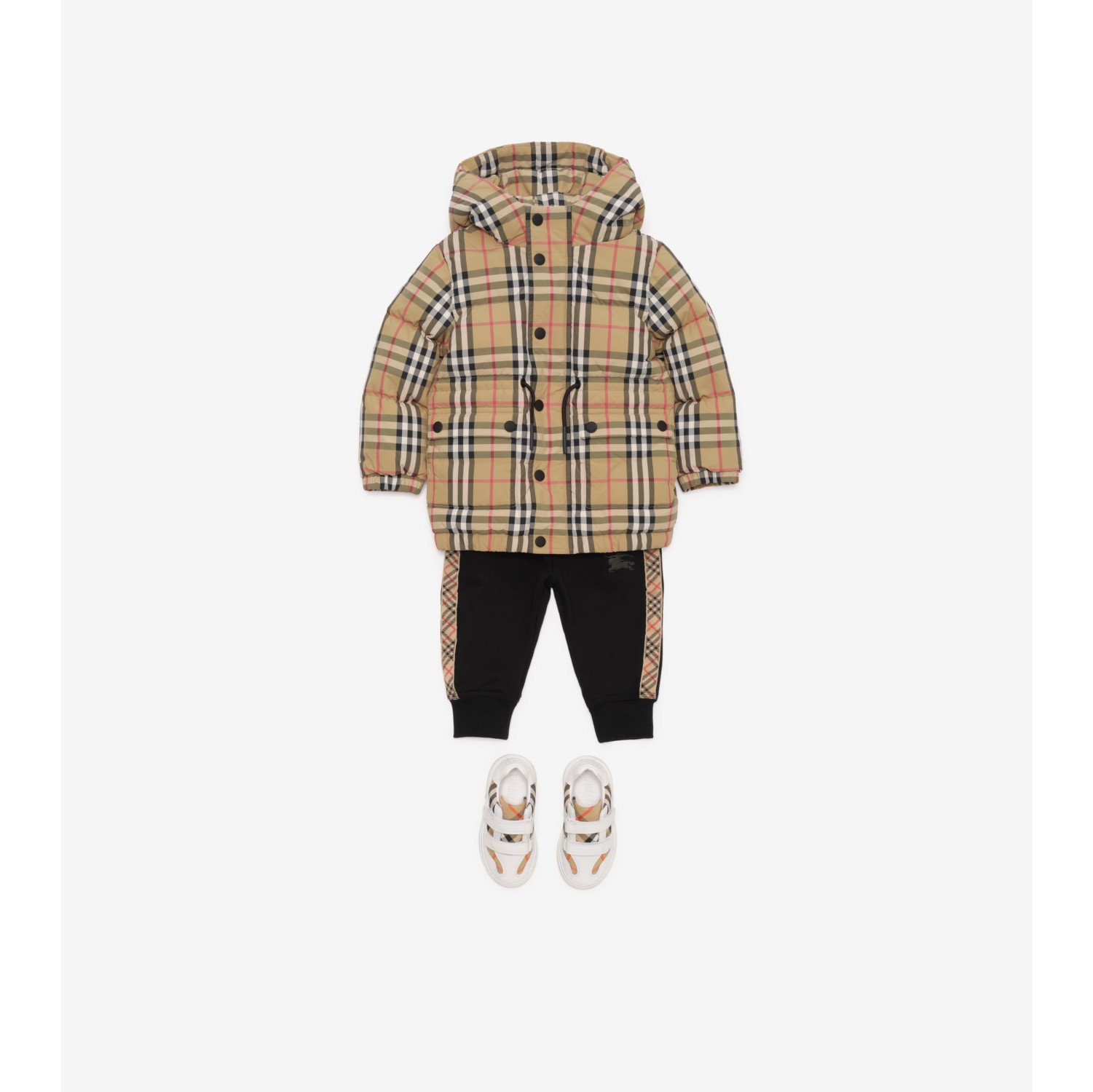 Check Nylon Puffer Coat in Sand beige | Burberry® Official