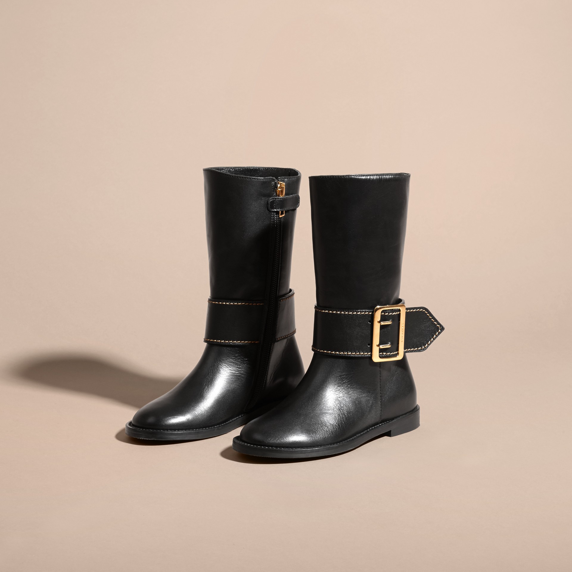 Buckle Detail Leather Riding Boots Burberry