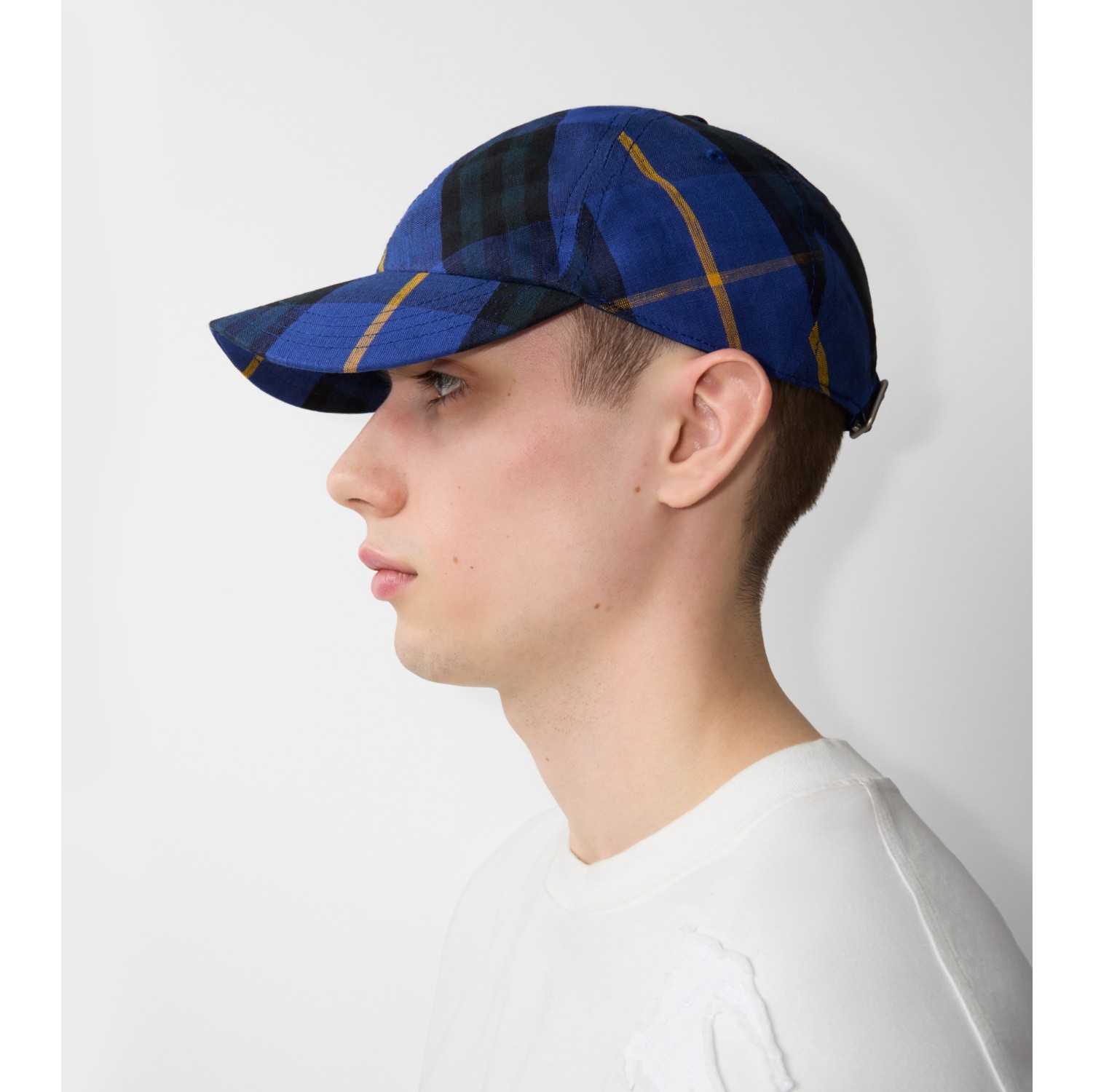 Check Linen Baseball Cap in Bright navy - Men | Burberry® Official