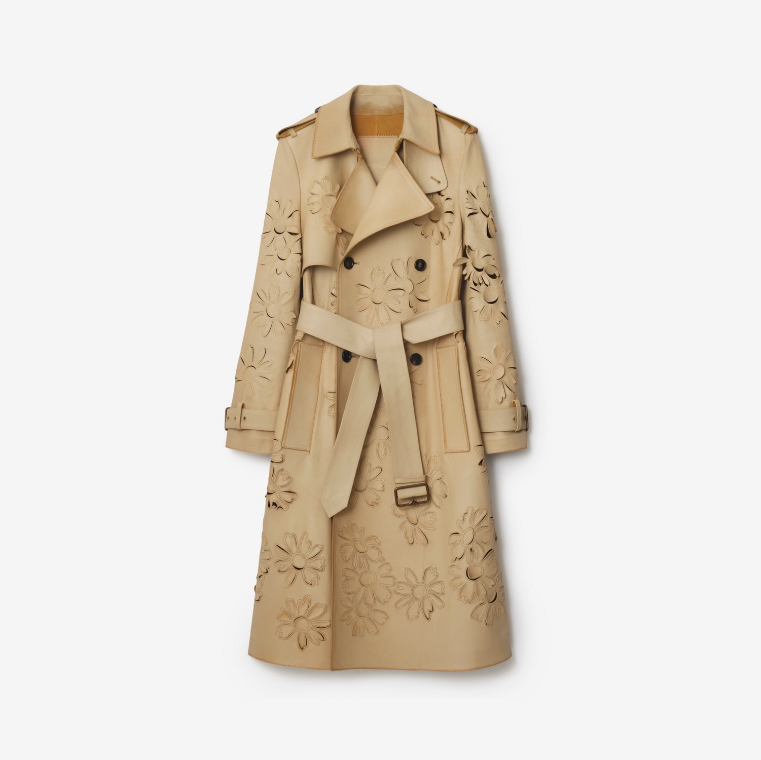 Long Cutout Daisy Suede Trench Coat in Tan - Women Long Cutout Daisy Suede Trench Coat in Tan - Women