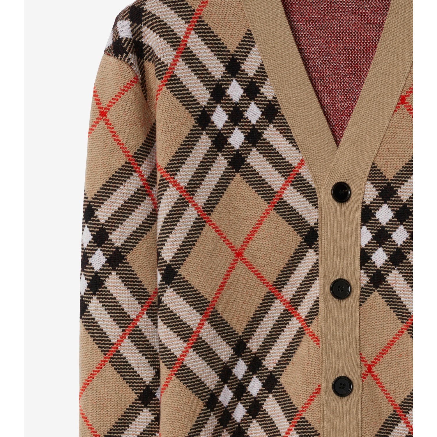 Check Wool Mohair Blend Cardigan in Sand - Men, Nylon | Burberry® Official