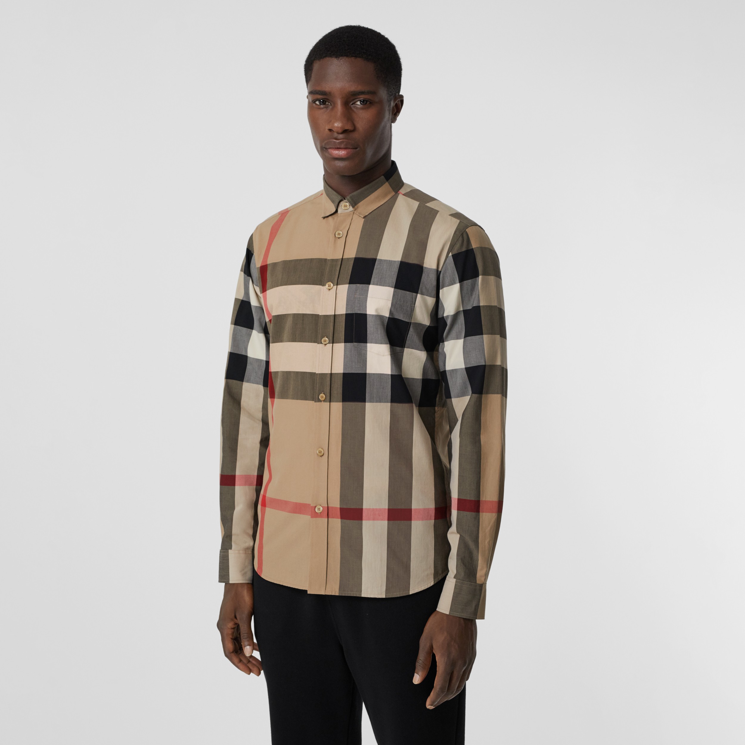 Mens cream long sleeve button up Burberry shirt - munimoro.gob.pe