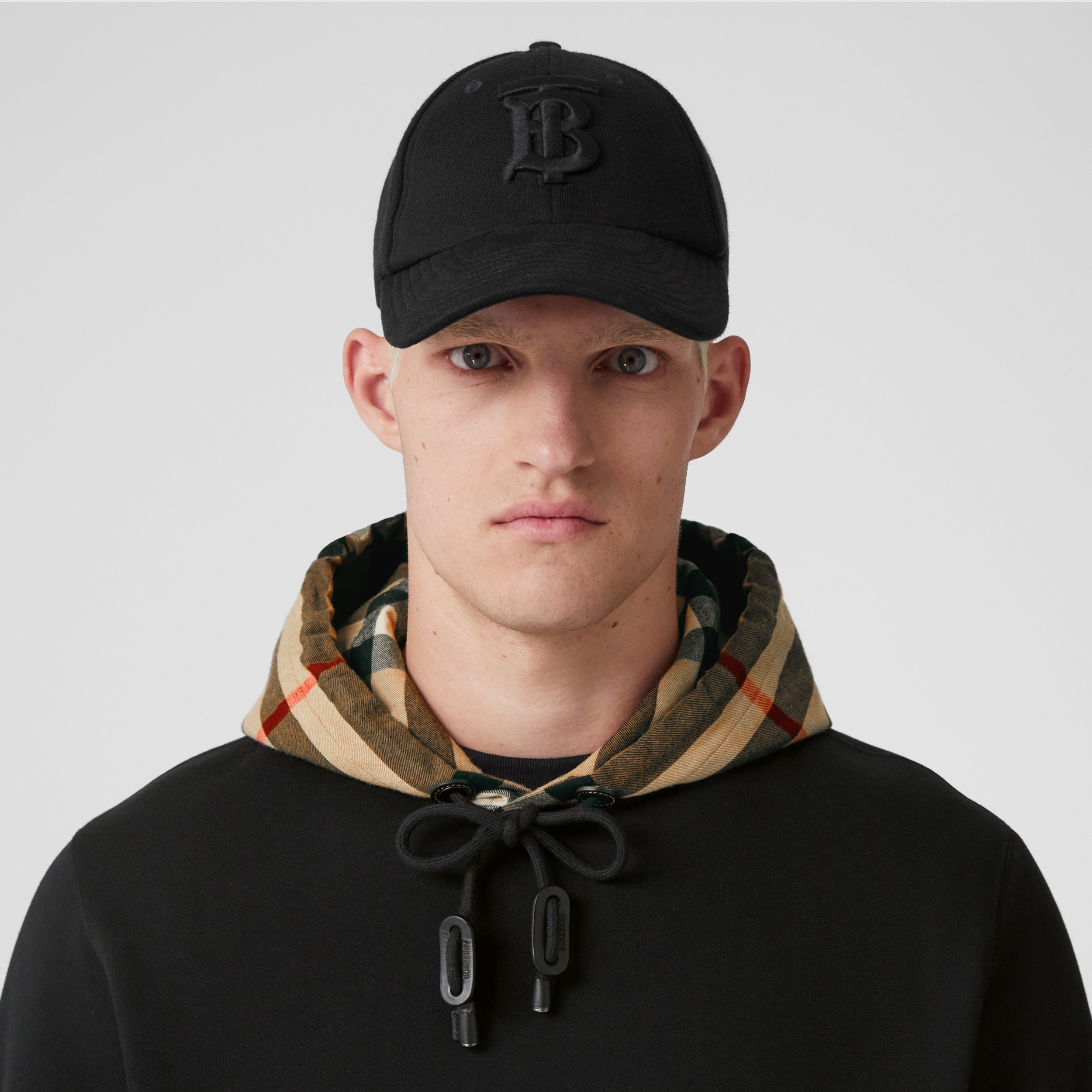 Check Hood Cotton Hoodie in Black/archive Beige - Men | Burberry® Official