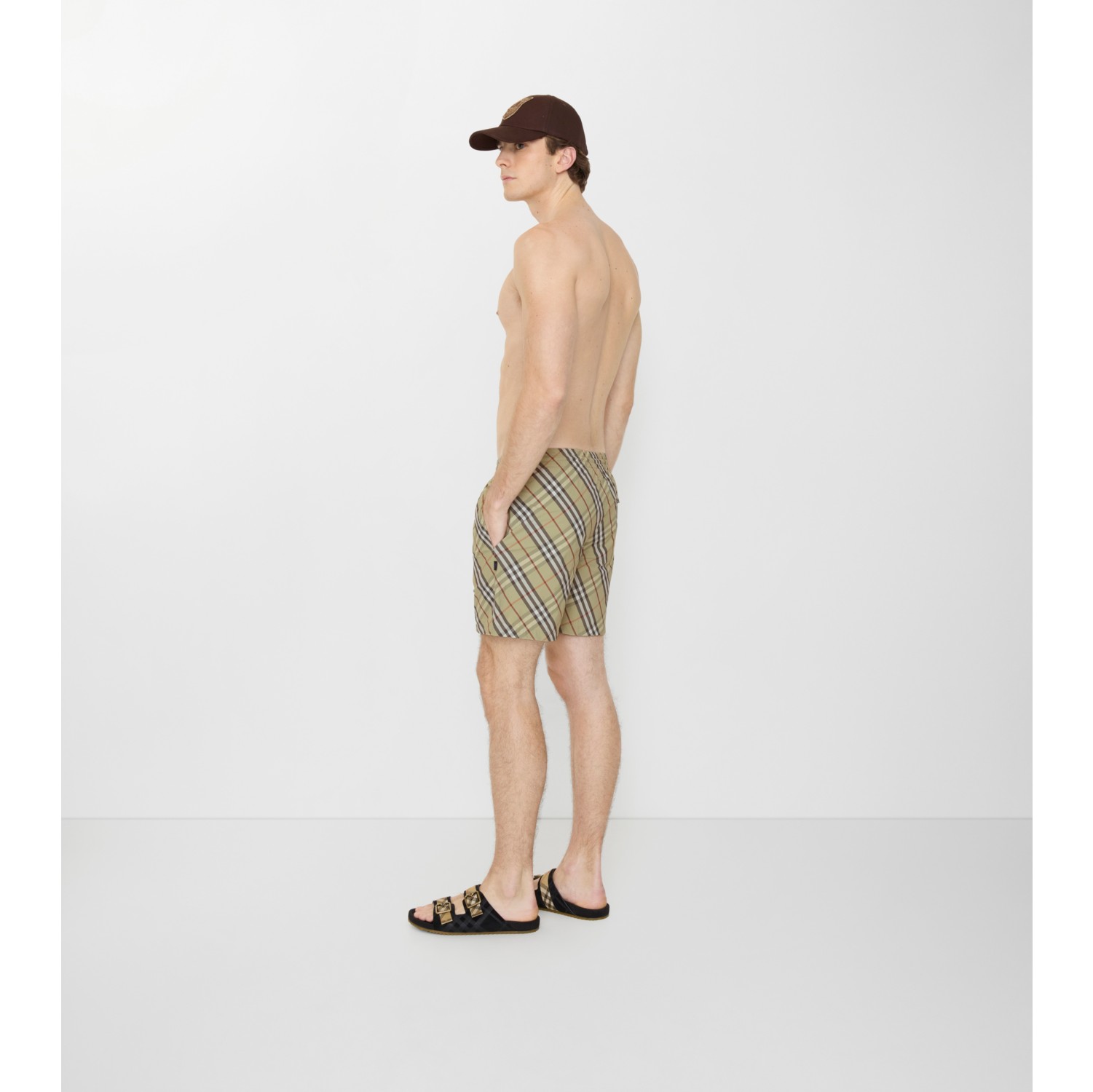 Check Swim Shorts in Glade green - Men, Nylon | Burberry® Official
