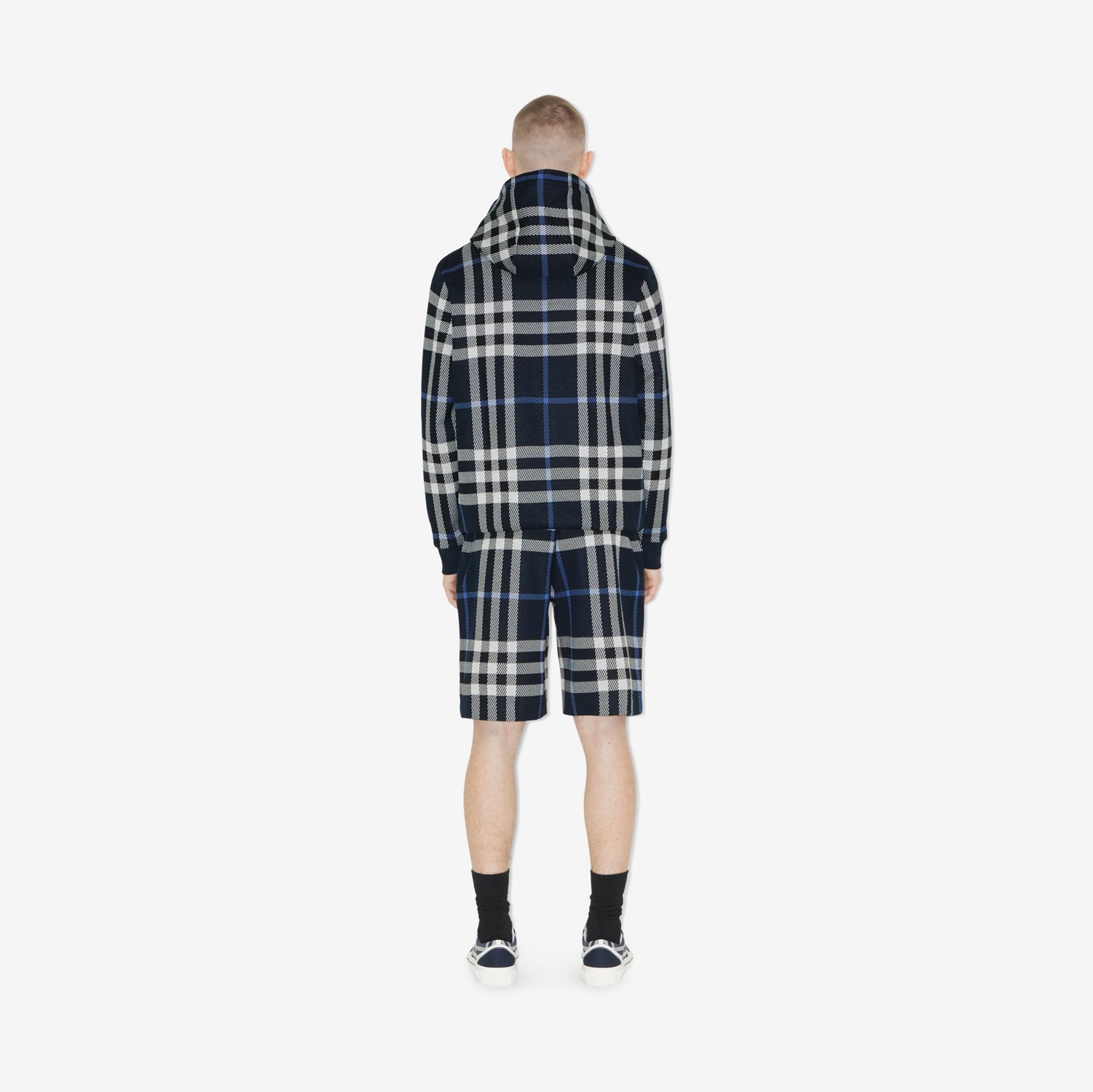 Check Cotton Jacquard Shorts in White/dark Blue - Men | Burberry® Official Check Cotton Jacquard Shorts in White/dark Blue - Men | Burberry® Official