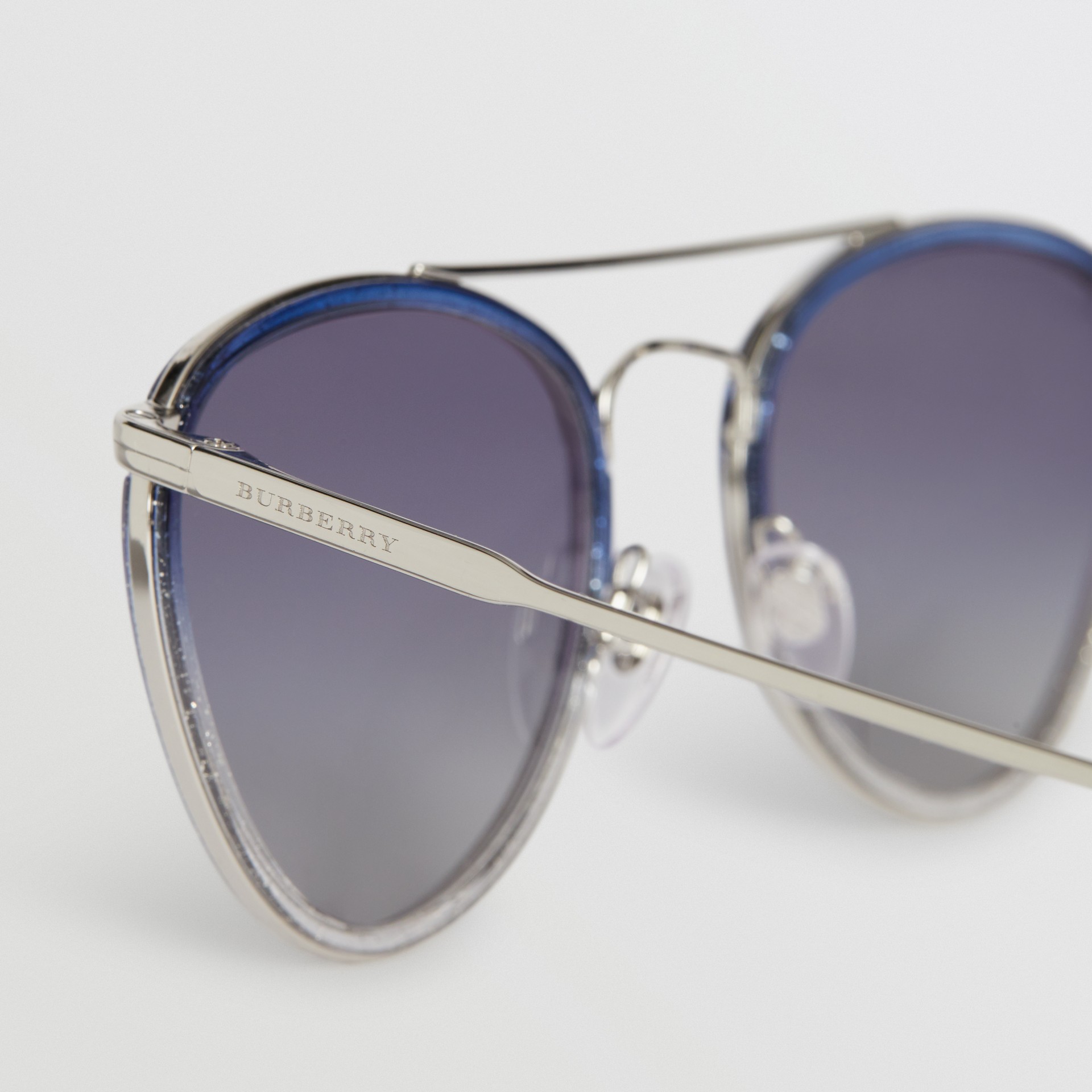 Glitter Detail Pilot Sunglasses In Blue Women Burberry United States