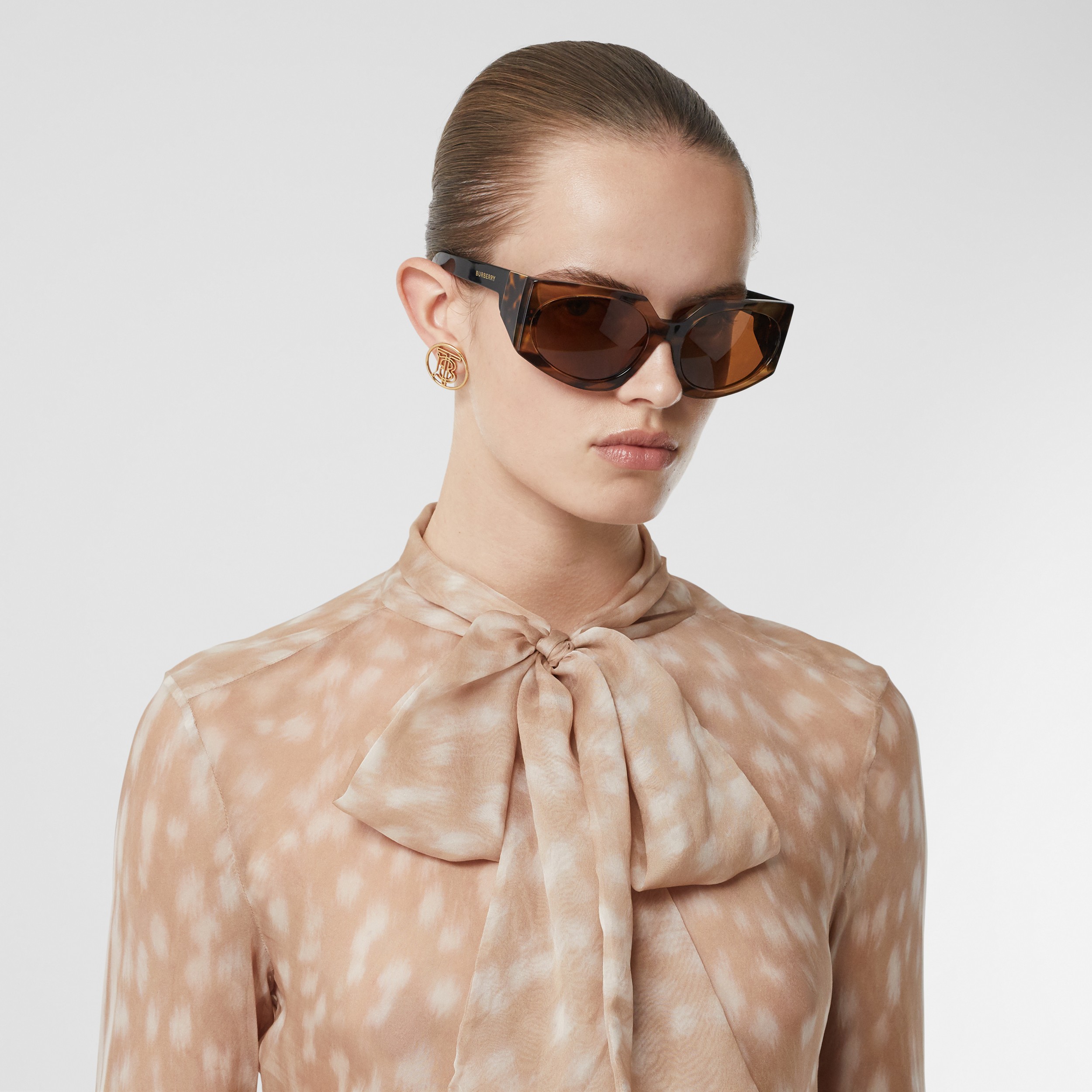 Deer Print Silk Chiffon Pussy Bow Blouse In Soft Fawn Women