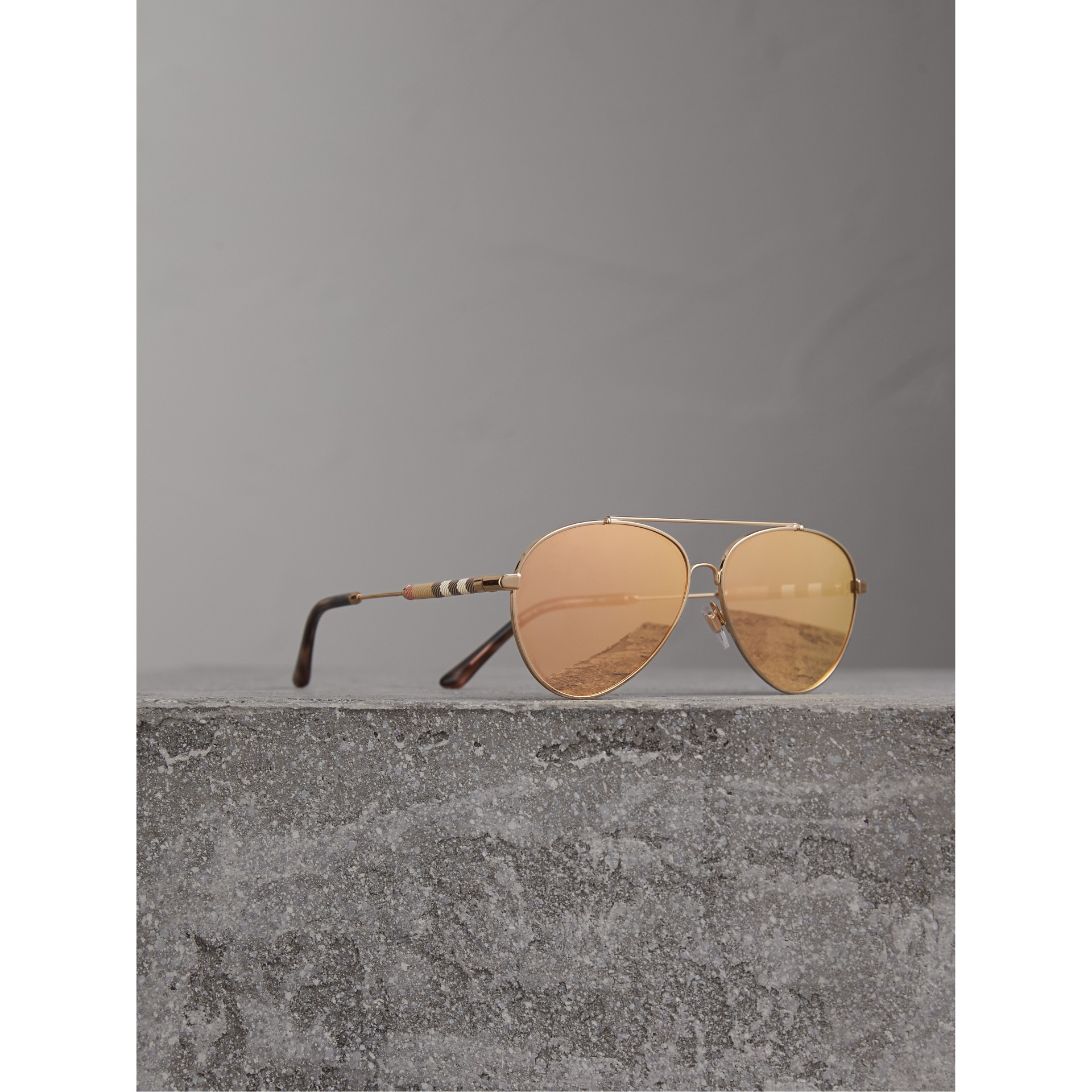Check Detail Mirrored Pilot Sunglasses In Rose Gold Women Burberry