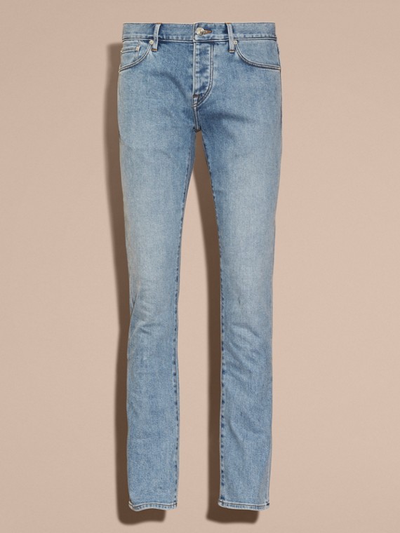 Straight Fit Comfort Stretch Japanese Denim Jeans In Light Indigo Men