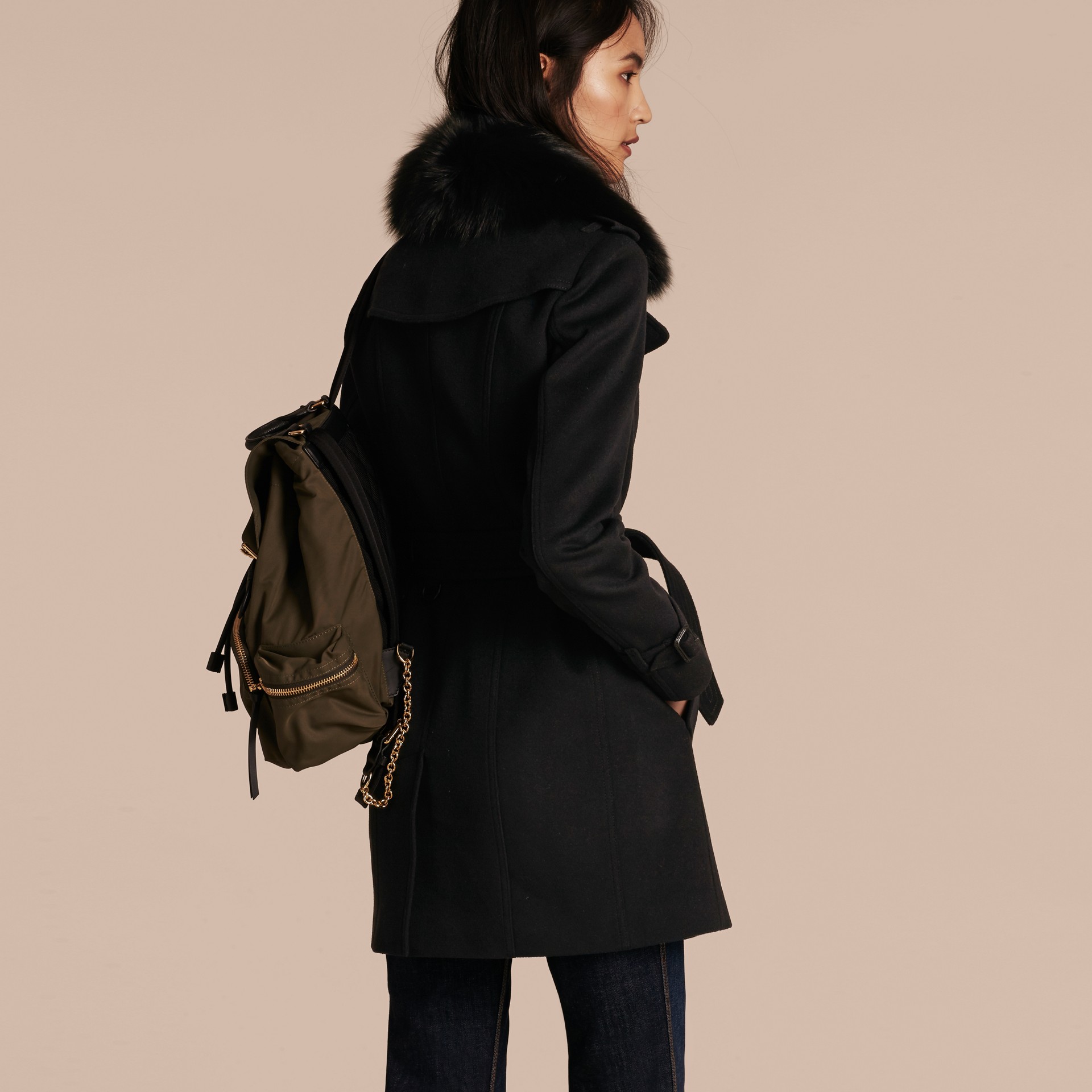 Fox Fur Collar Wool Cashmere Trench Coat In Black Women Burberry United States