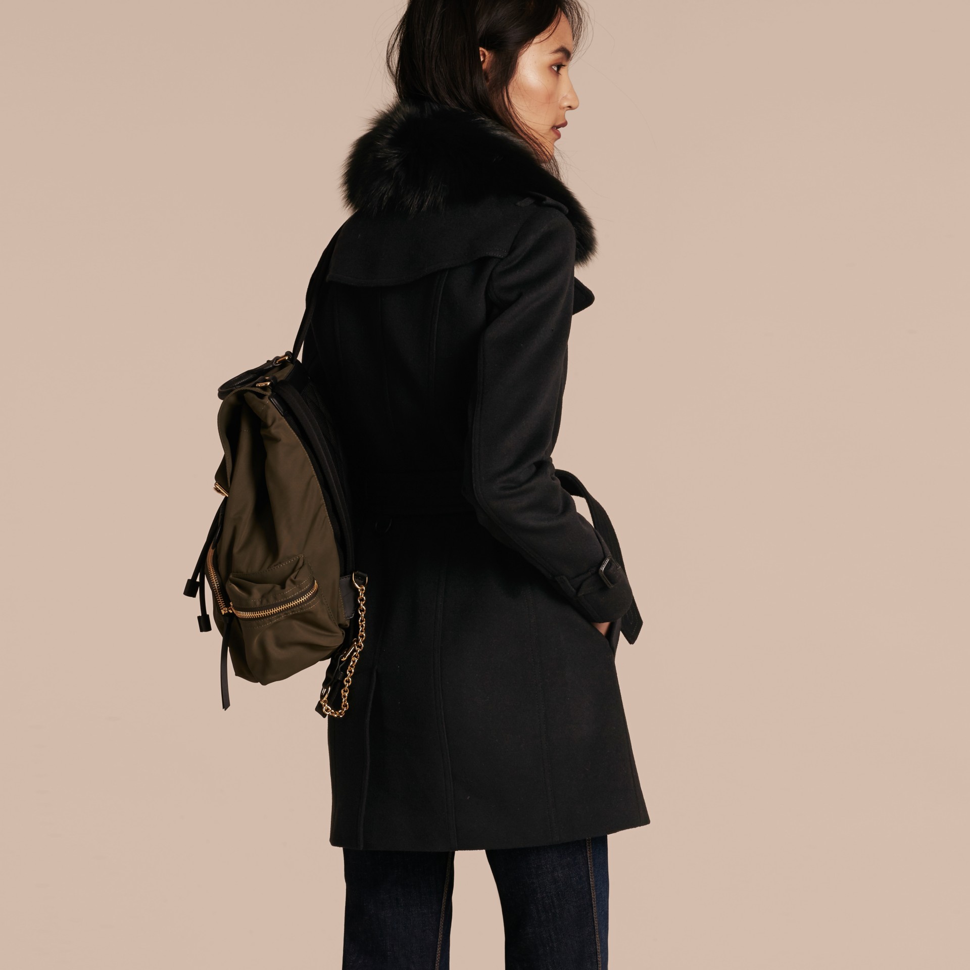 Fox Fur Collar Wool Cashmere Trench Coat In Black Women Burberry United States