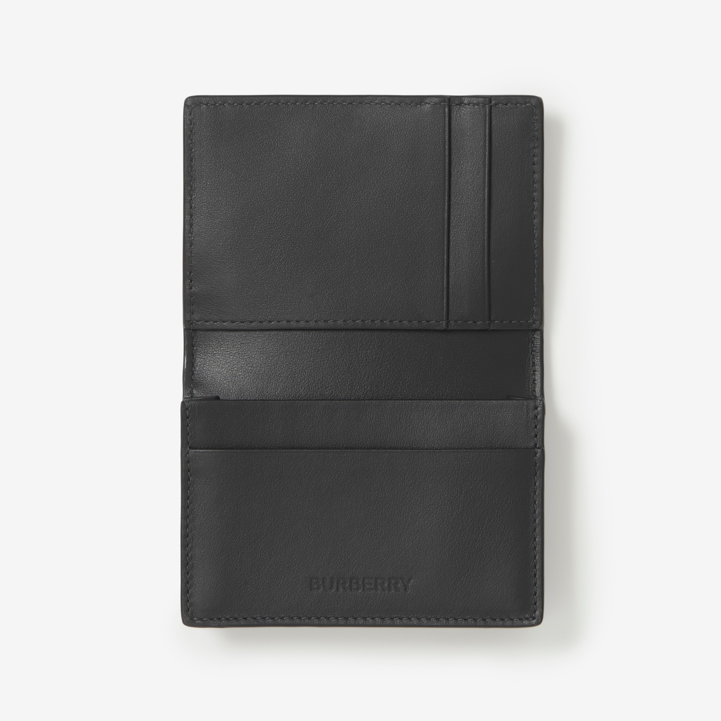 Check and Leather Folding Card Case in Charcoal - Men | Burberry® Official