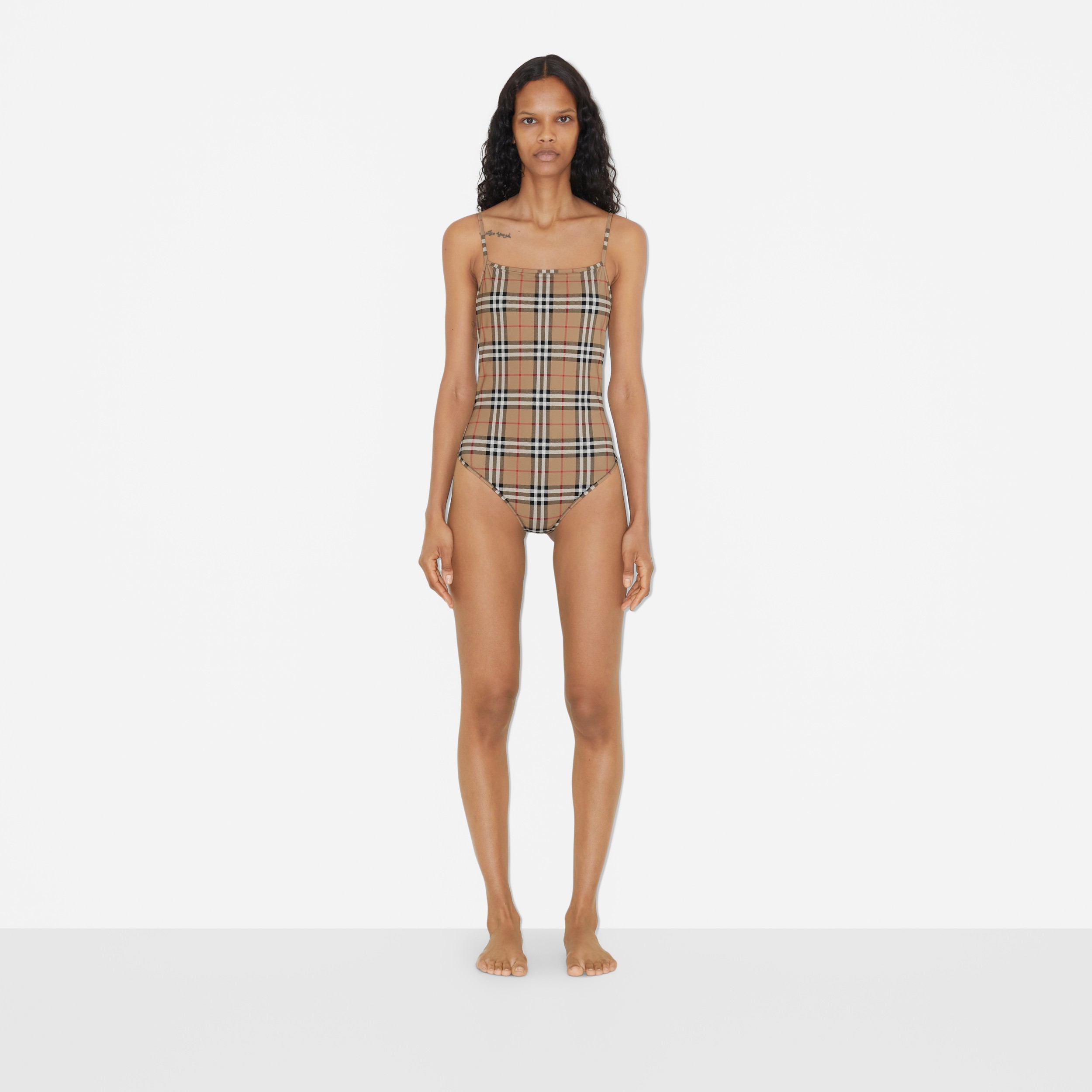 Check Swimsuit in Archive Beige - Women | Burberry® Official