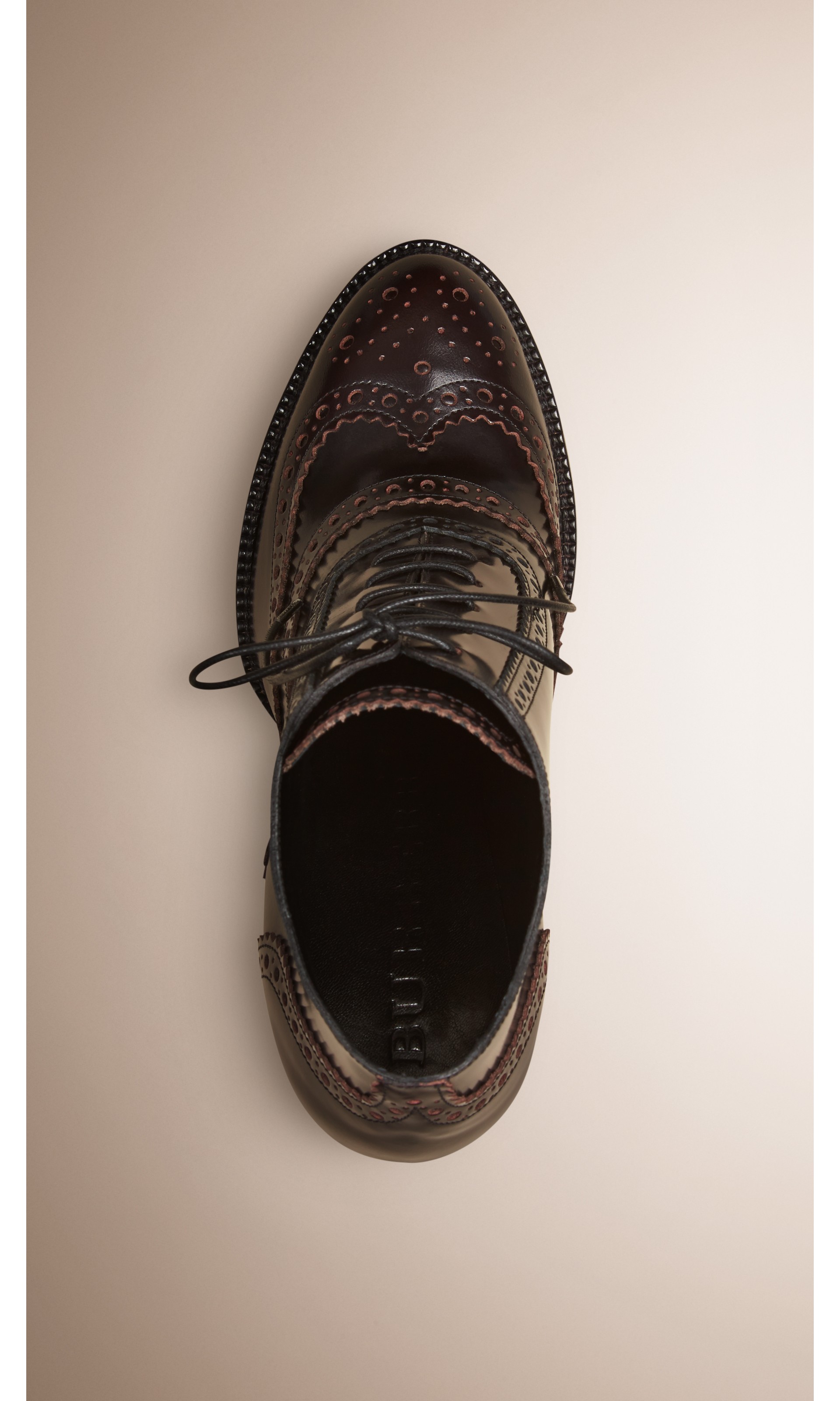 Brogue Detail Leather Ankle Boots In Mahogany Red Women Burberry