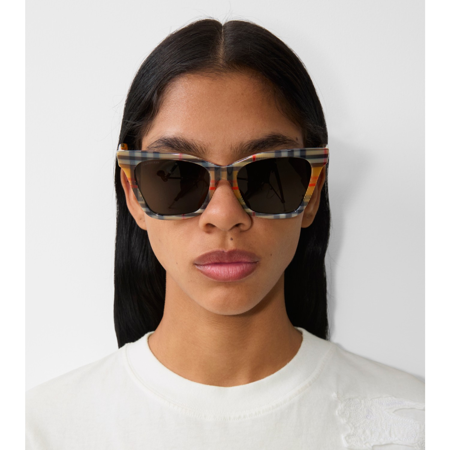 Check Square Sunglasses in Antique yellow - Women | Burberry® Official