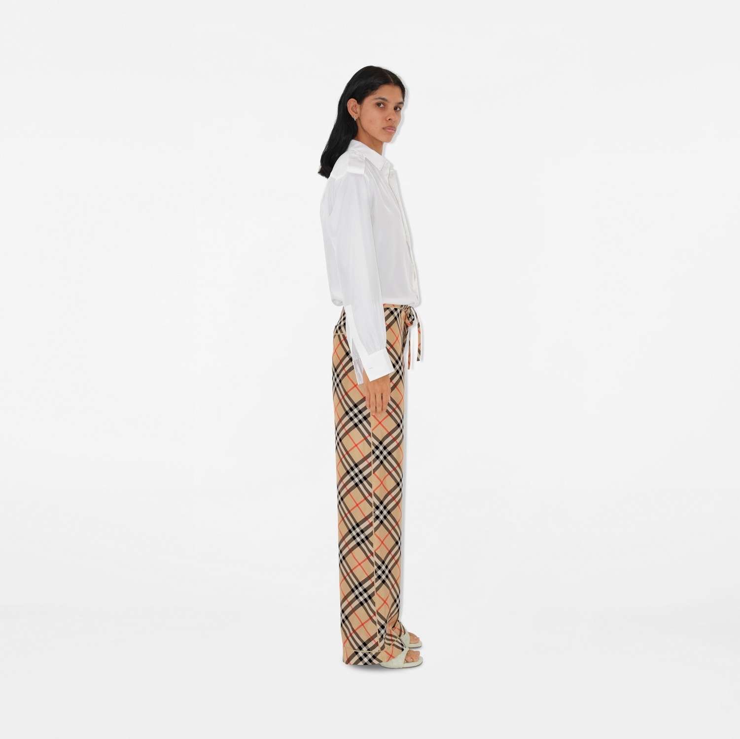 Check Silk Pyjama Trousers in Sand - Women | Burberry® Official Check Silk Pyjama Trousers in Sand - Women | Burberry® Official