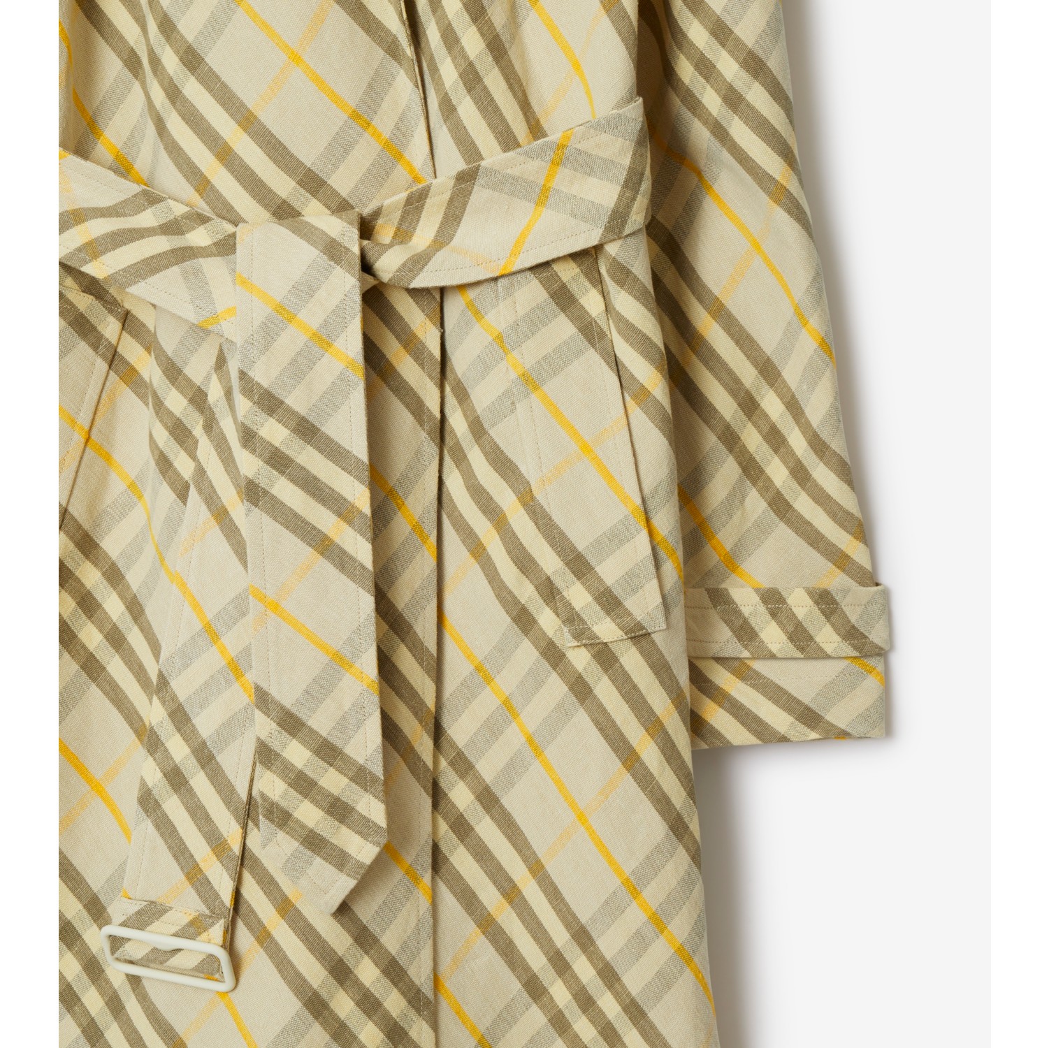 Long Check Linen Trench Coat in Wheat - Women | Burberry® Official
