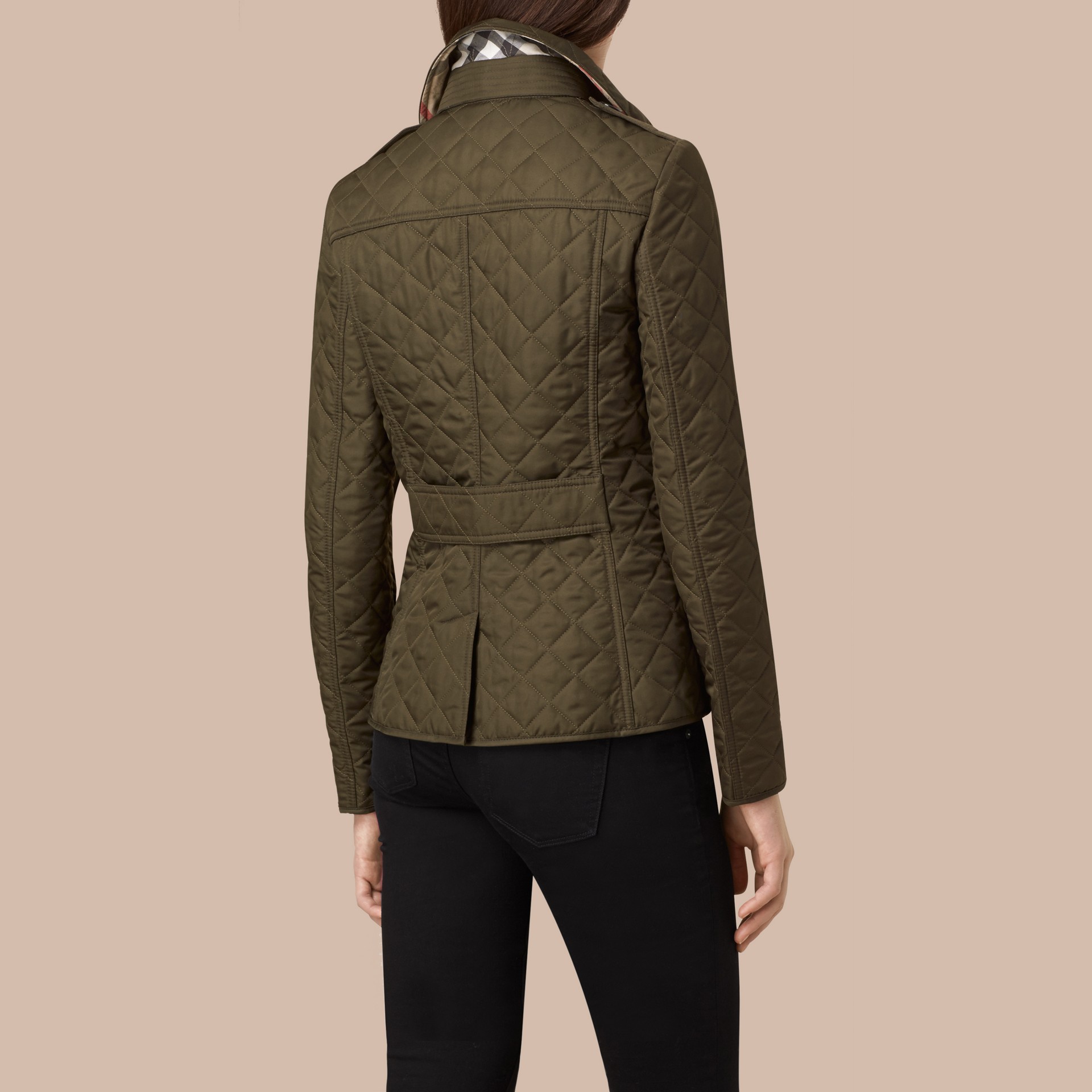 Diamond Quilted Jacket In Dark Olive Women Burberry