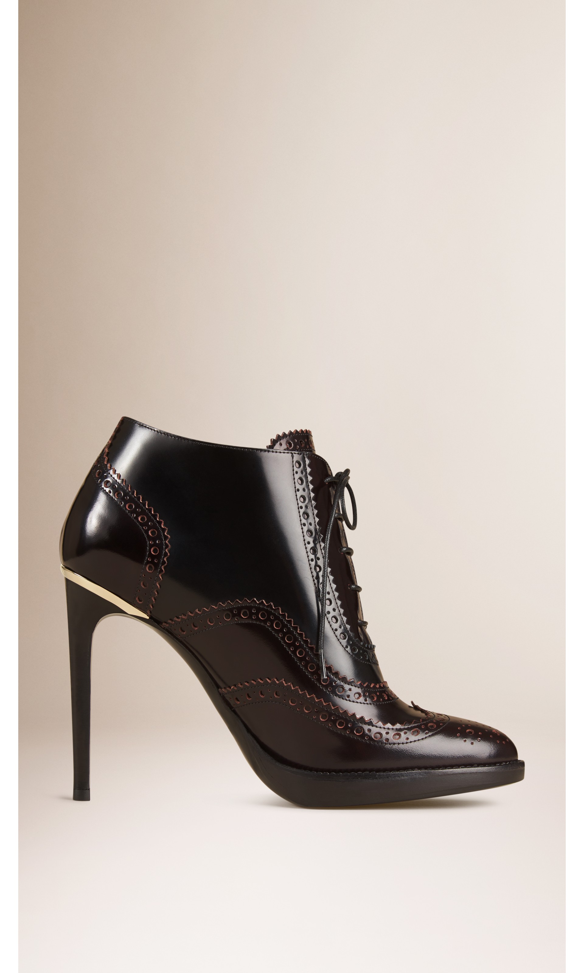Brogue Detail Leather Ankle Boots In Mahogany Red Women Burberry United States