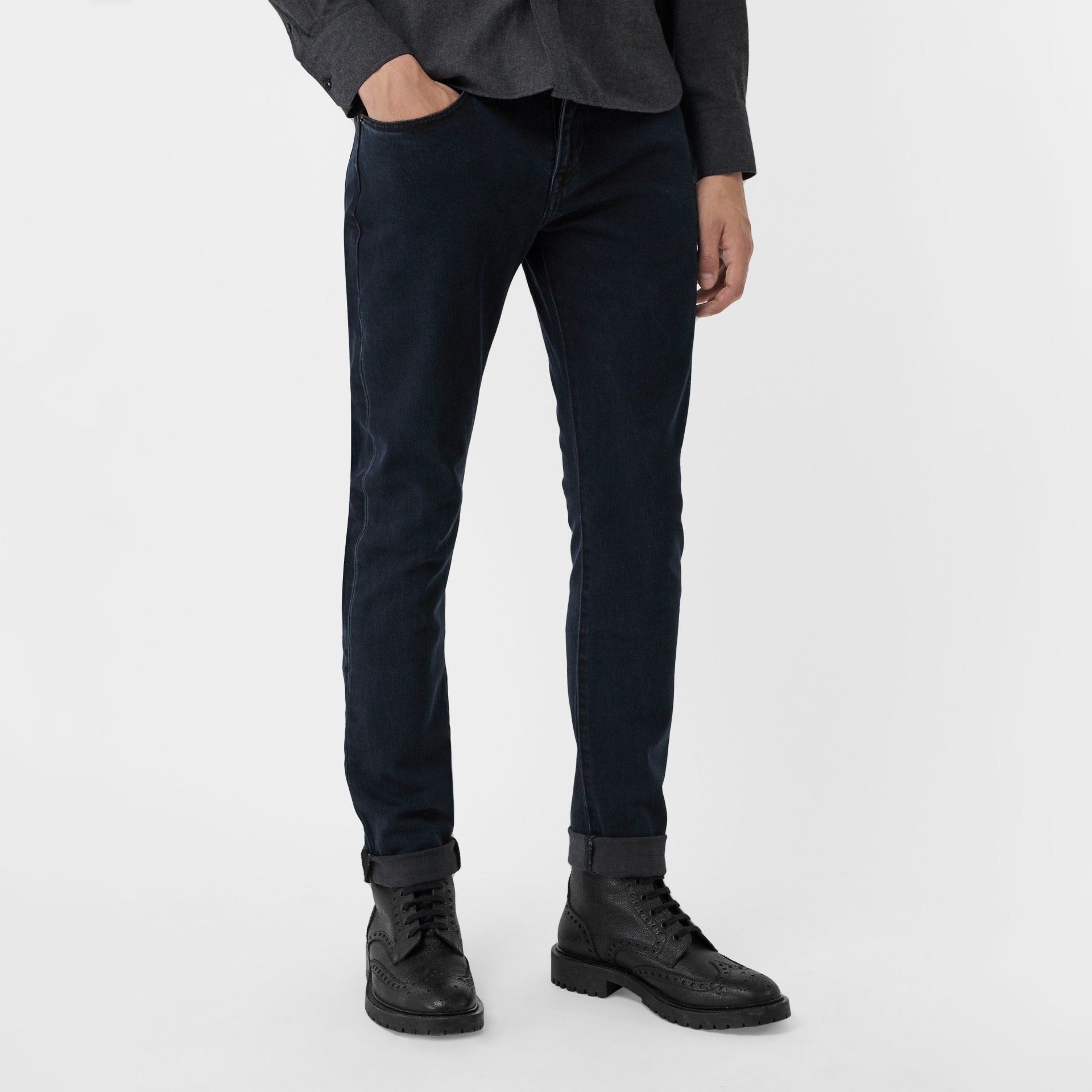 Slim Fit Stretch Denim Jeans In Dark Indigo Men Burberry Canada