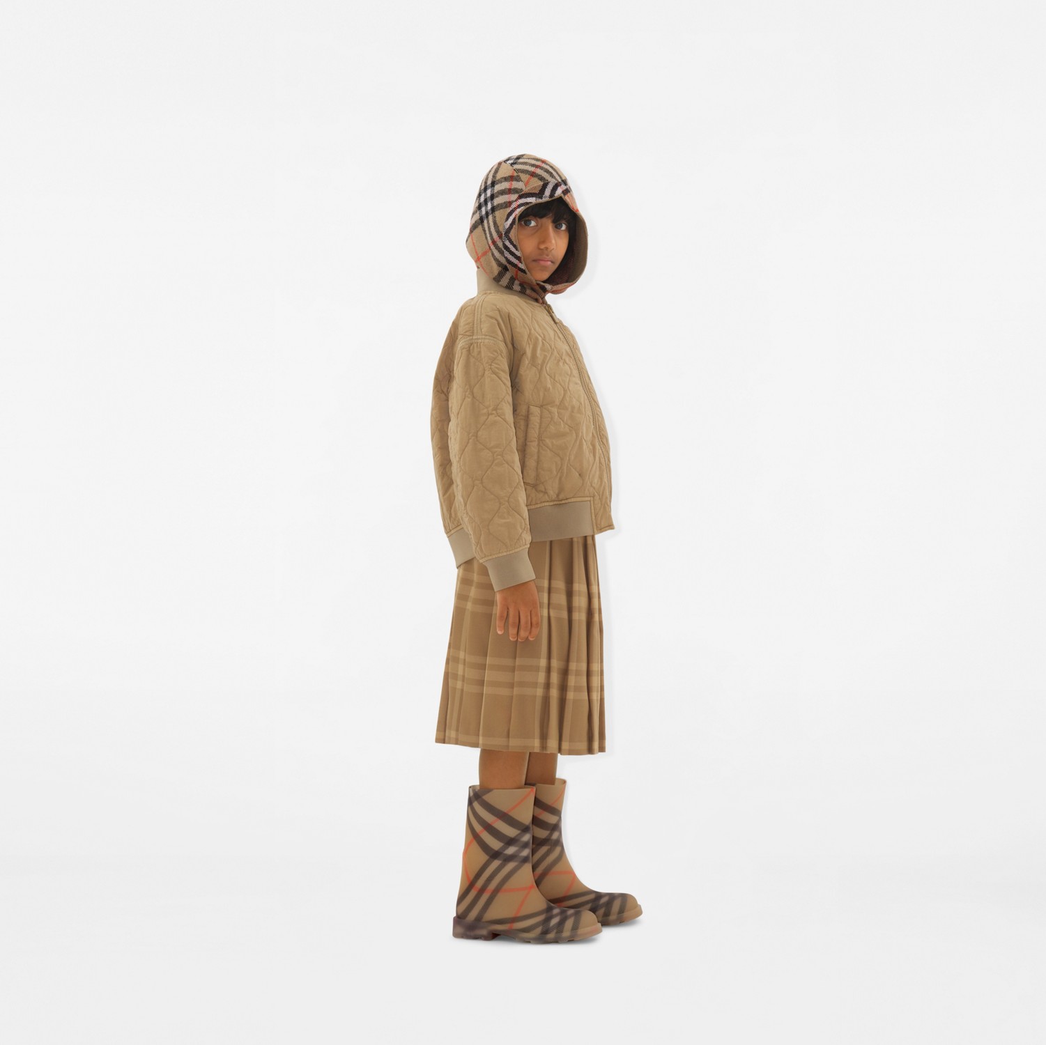 Pleated Check Wool Skirt in Dark sand | Burberry® Official Pleated Check Wool Skirt in Dark sand | Burberry® Official