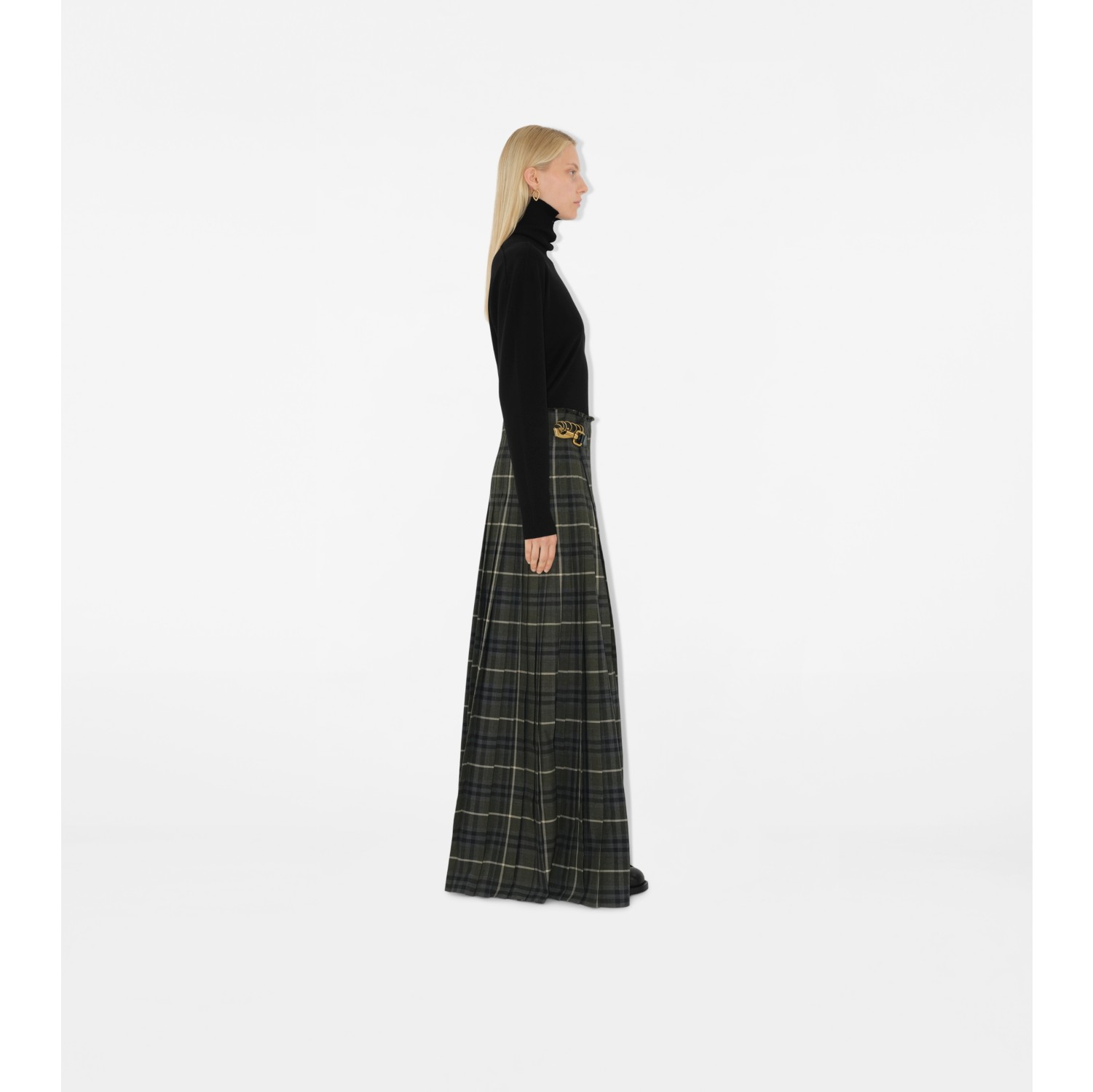 Check Wool Blend Maxi Kilt in Marsh - Women | Burberry® Official