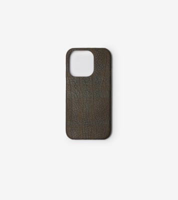 Check Leather iPhone 15 Pro Case in Slate - Men | Burberry® Official
