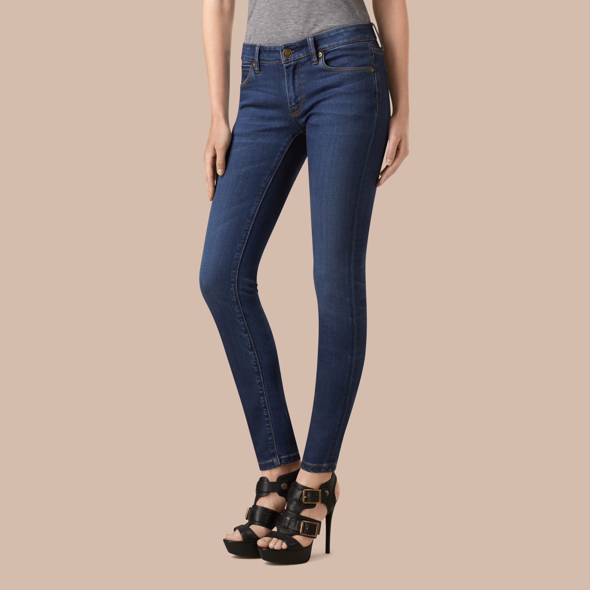 Skinny Fit Low Rise Power Stretch Jeans In Mid Indigo Women Burberry