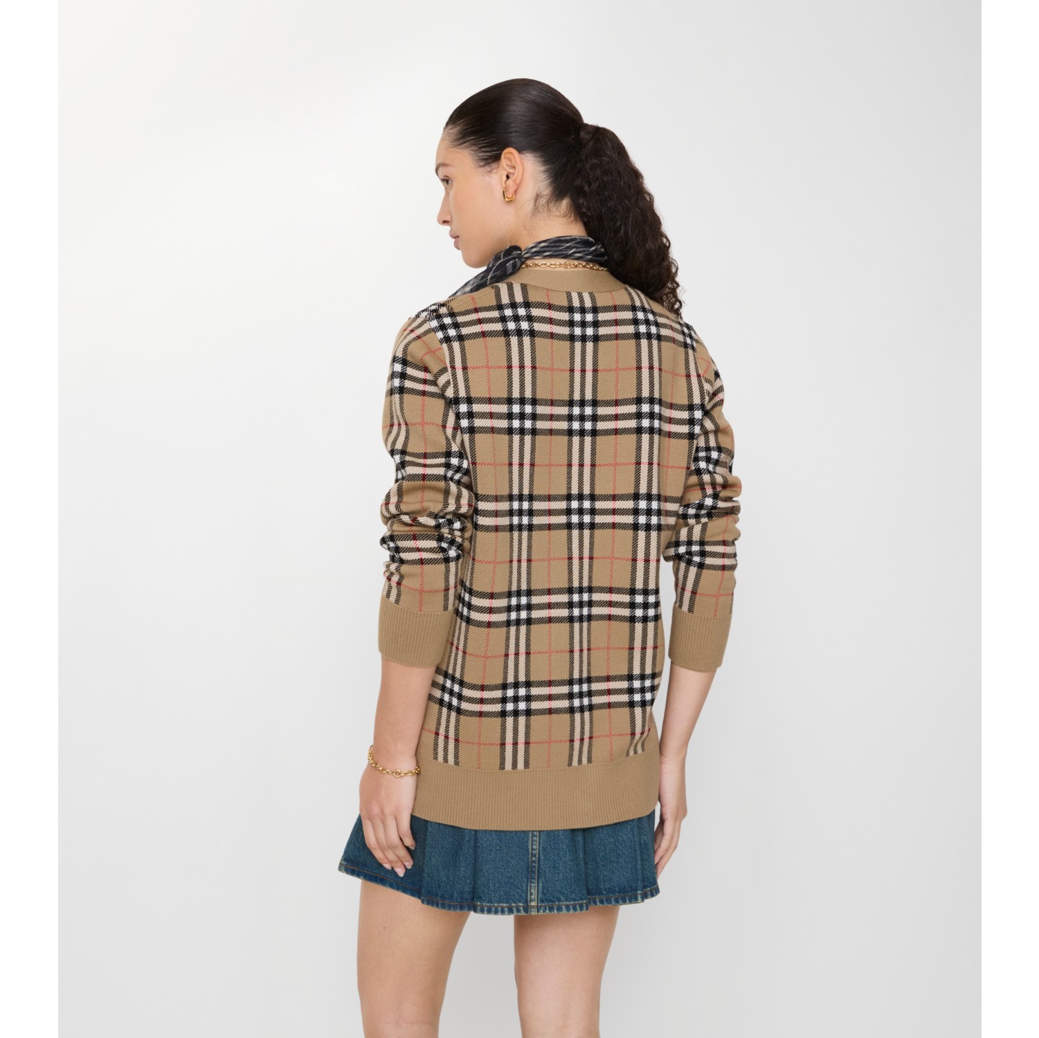 Check Cotton Wool Cardigan in Sand beige - Women | Burberry® Official