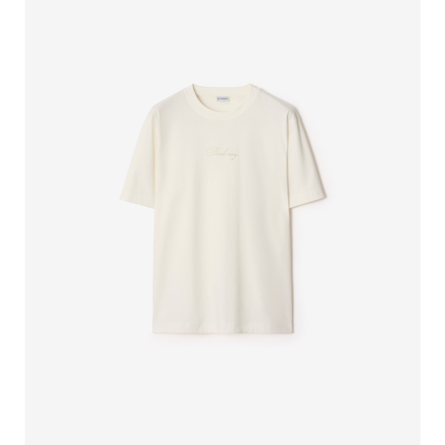 Check Cursive Logo Cotton T-shirt in Chalk white - Men | Burberry® Official