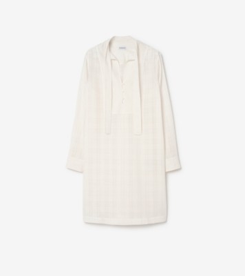Check Cotton Voile Dress in Chalk white - Women, Leather | Burberry ...