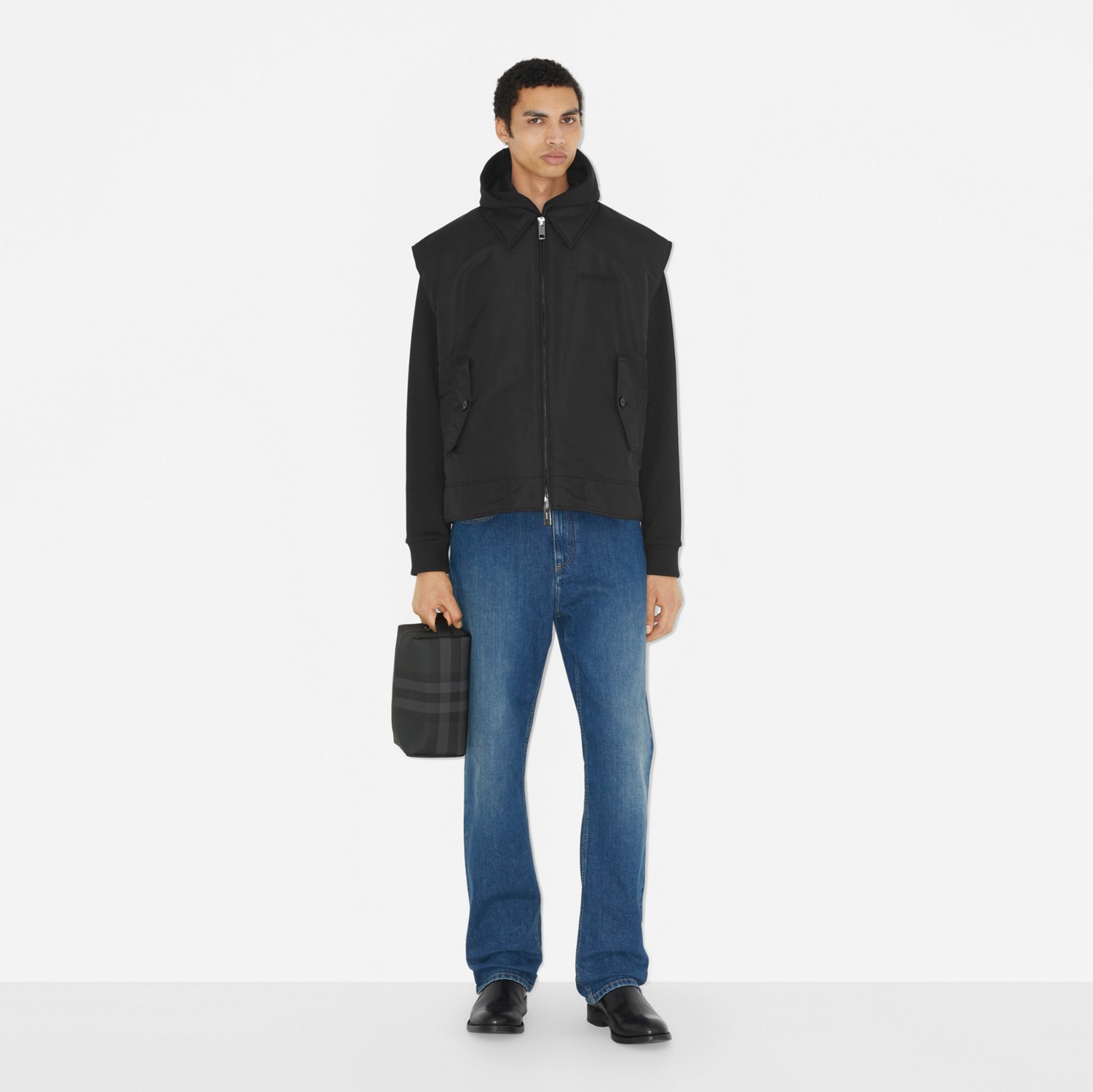 Check and Leather Travel Pouch in Charcoal - Men | Burberry® Official Check and Leather Travel Pouch in Charcoal - Men | Burberry® Official
