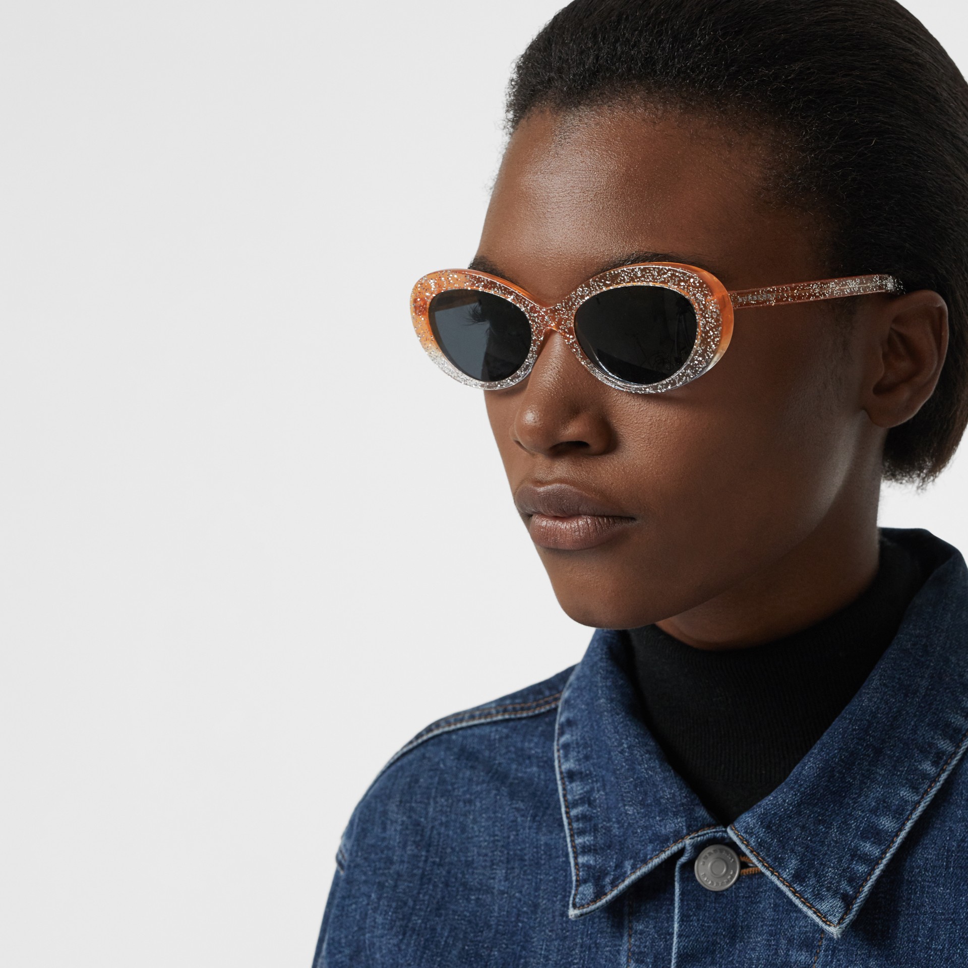 Glitter Cat Eye Frame Sunglasses In Orange Women Burberry United States