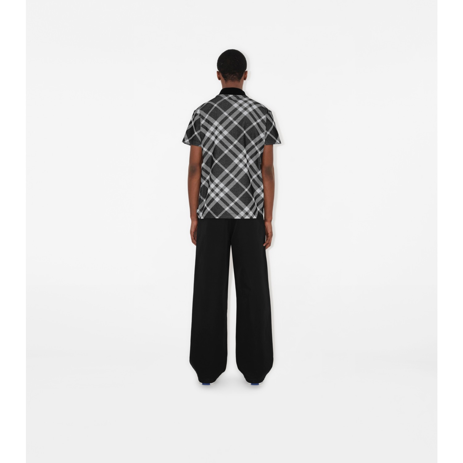 Check Stretch Cotton Blend Polo Shirt in Black/white - Men | Burberry® Official