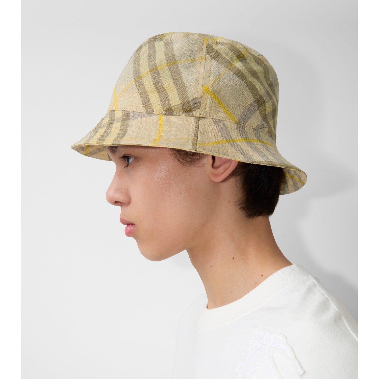 Check Linen Bucket Hat in Wheat - Men | Burberry® Official