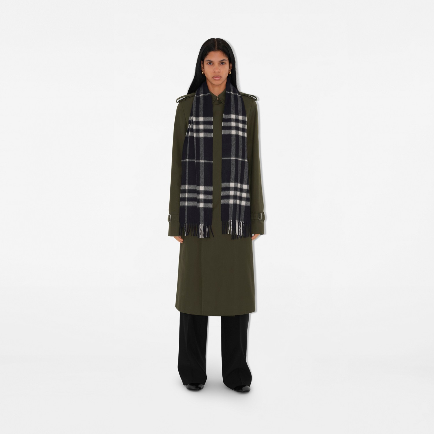 Check Cashmere Scarf in Black/calico | Burberry® Official Check Cashmere Scarf in Black/calico | Burberry® Official