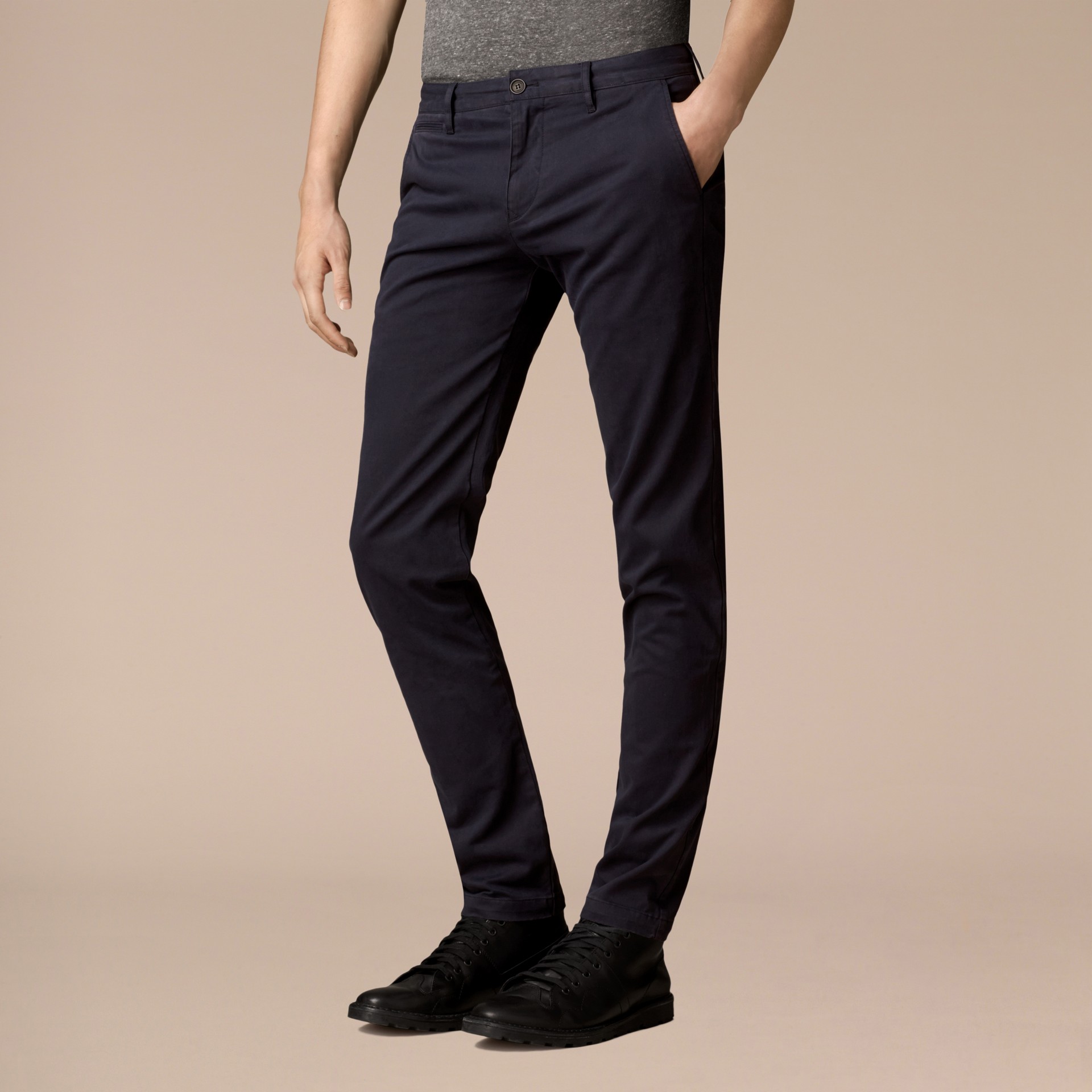 Slim Fit Stretch Cotton Twill Chinos In Navy Men Burberry United