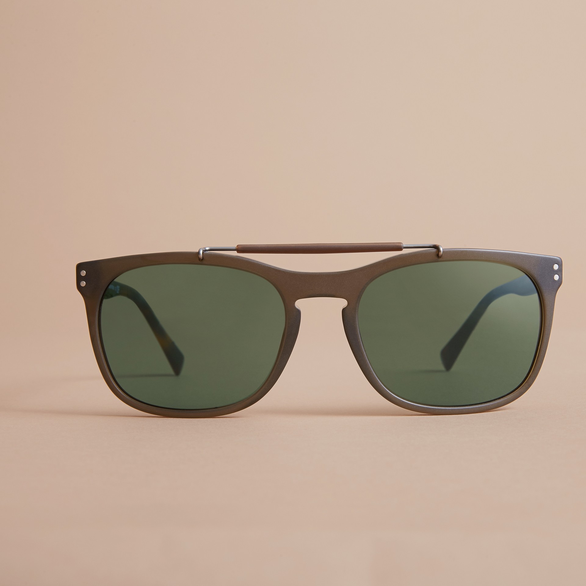 Top Bar Square Frame Sunglasses In Olive Men Burberry United States