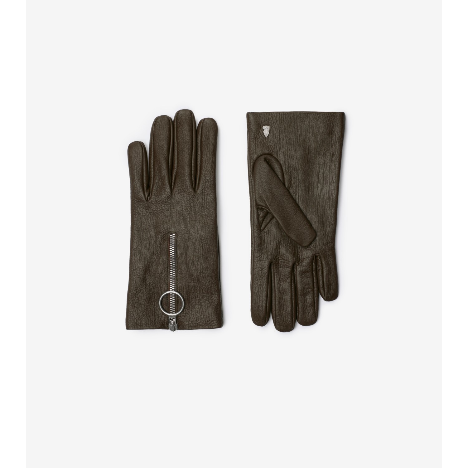 Leather Zip Gloves in Loch Men Burberry Official