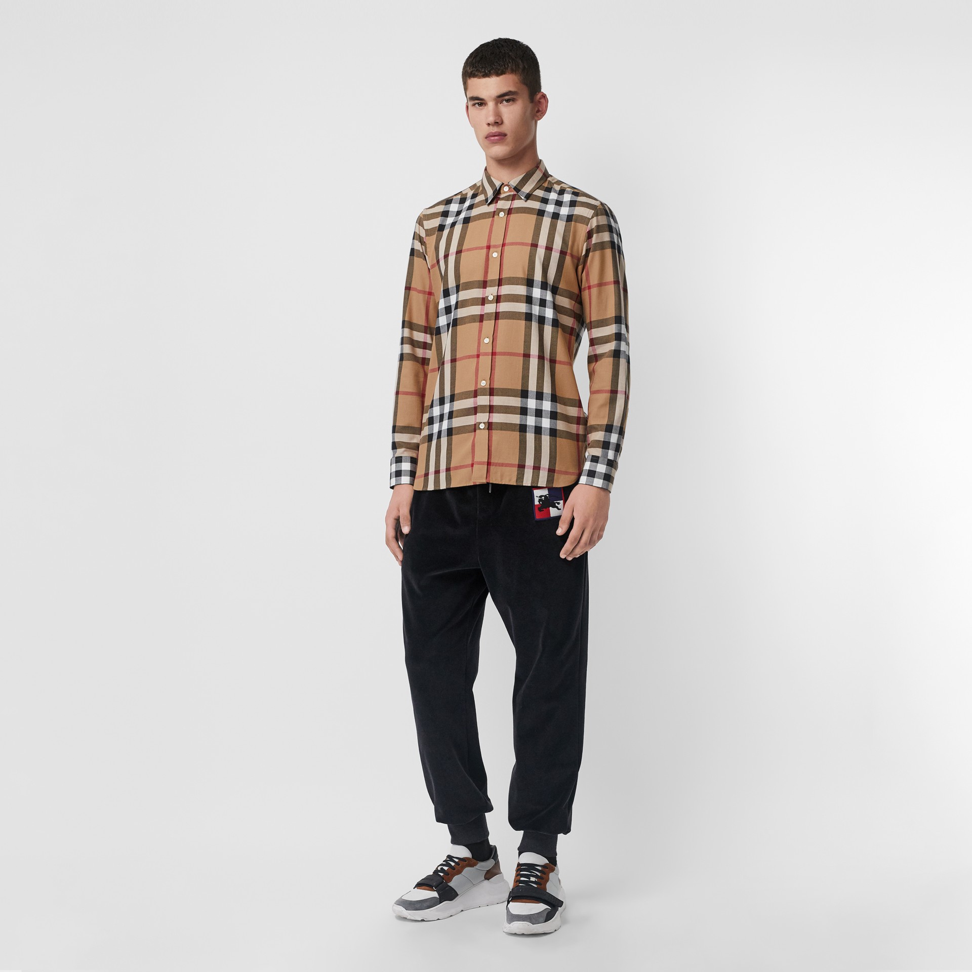 Check Cotton Flannel Shirt in Camel - Men | Burberry United States