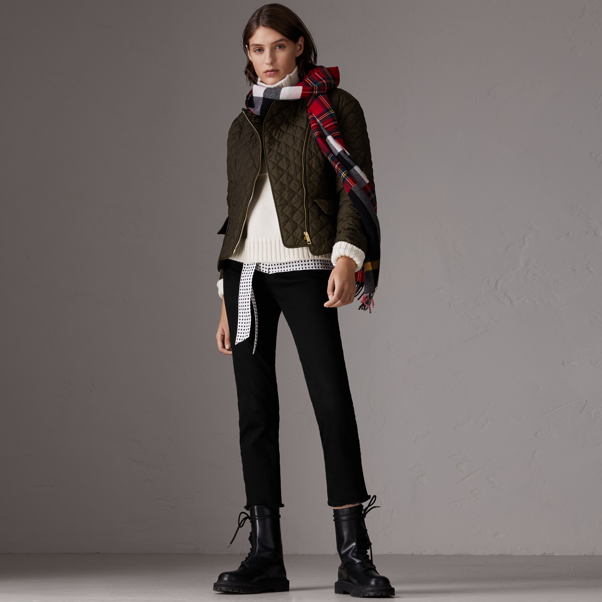 Diamond Quilted Jacket In Dark Olive Women Burberry United States